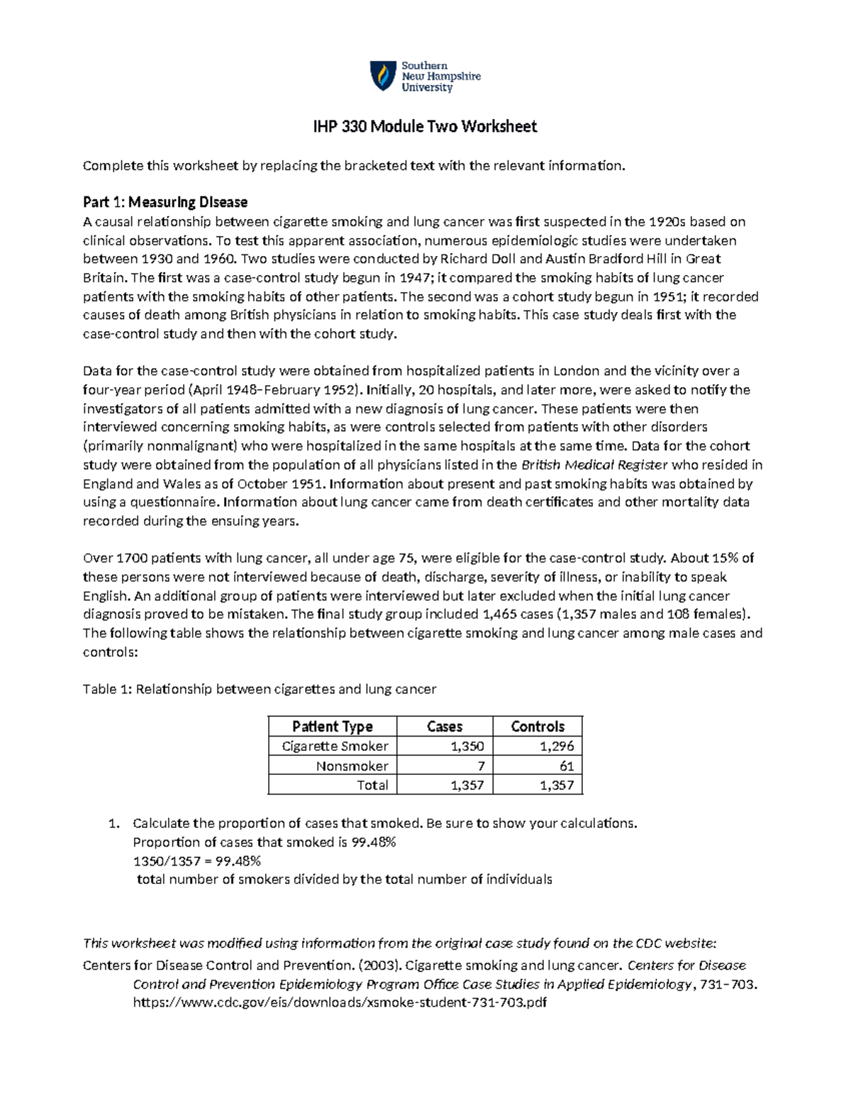 IHP 330 Module 2 Disease Measurement Worksheet and Analysis - Studocu