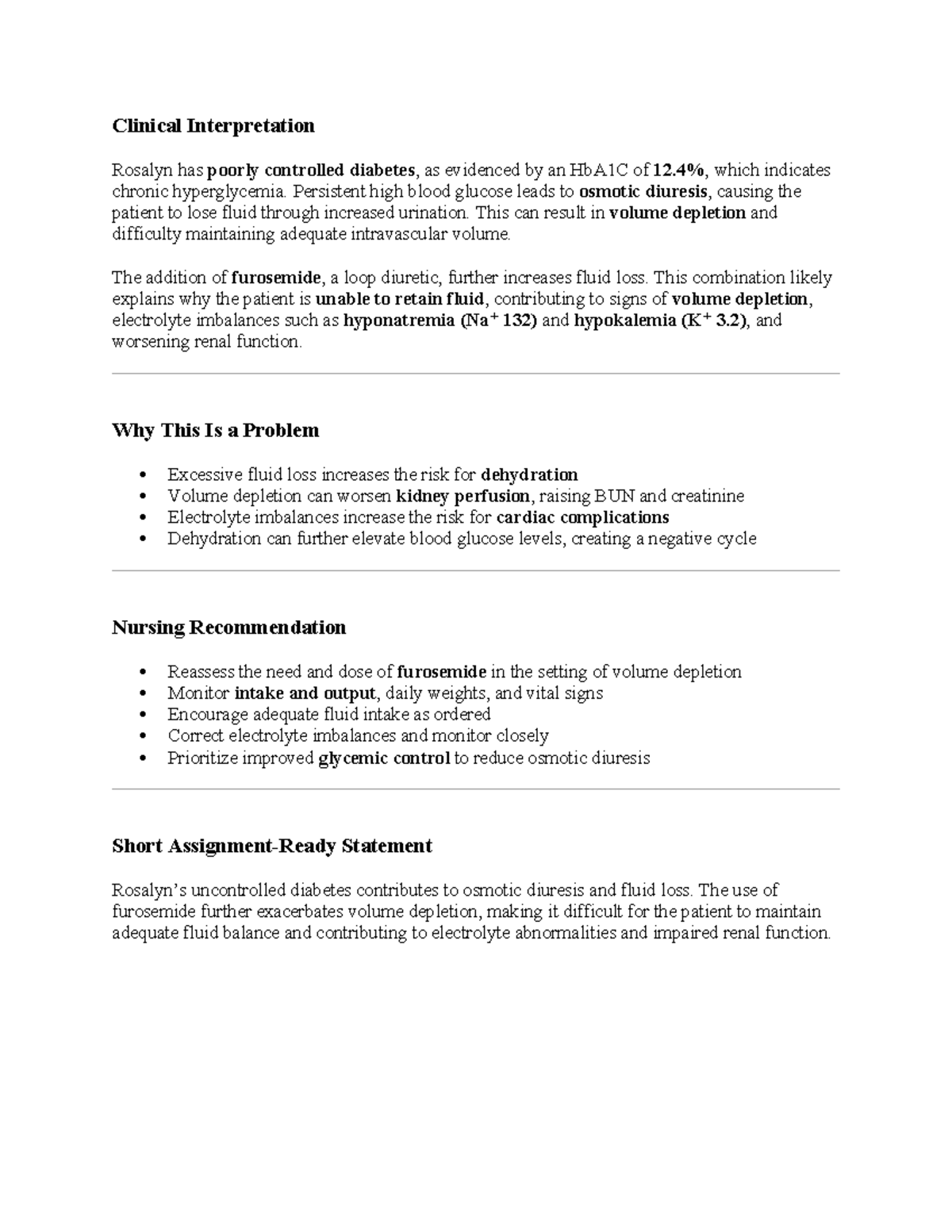 Clinical Interpretation: Uncontrolled Diabetes & Fluid Loss (Classroom ...