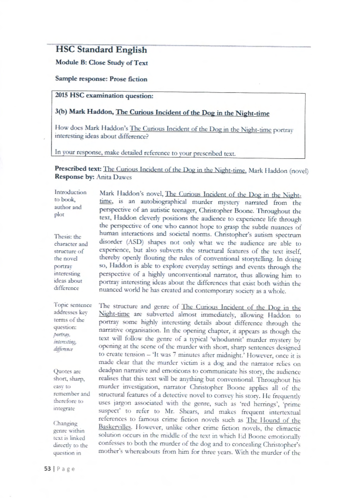 HSC Standard English Module B: Essay on 'The Curious Incident' Analysis ...