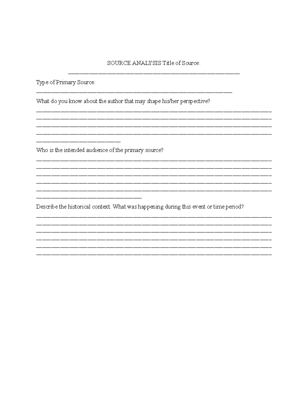 Source Analysis - SOURCE ANALYSIS Title of Source: Type of Primary ...
