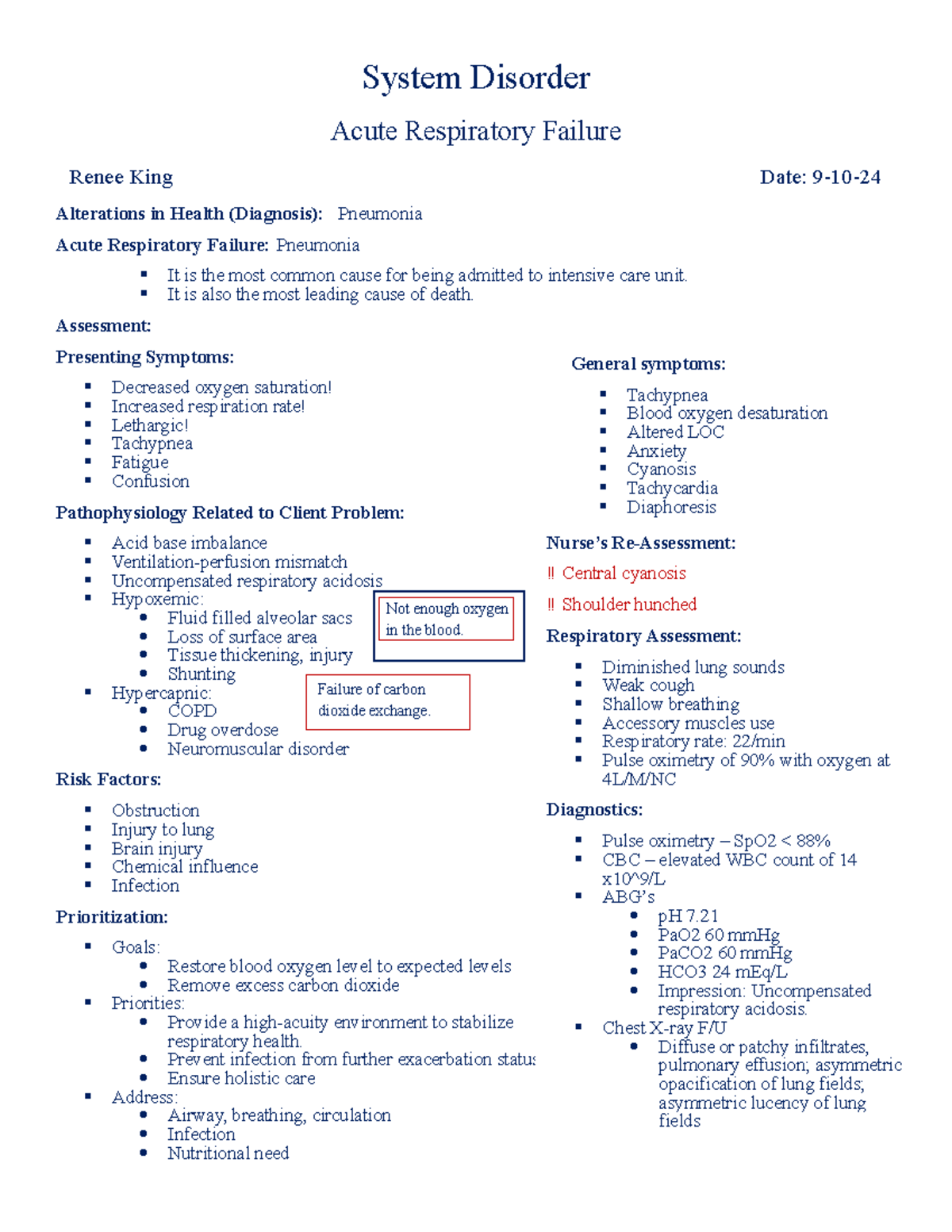 Acute Respiratory Failure Case Study - ATI 9-11-24 - Studocu