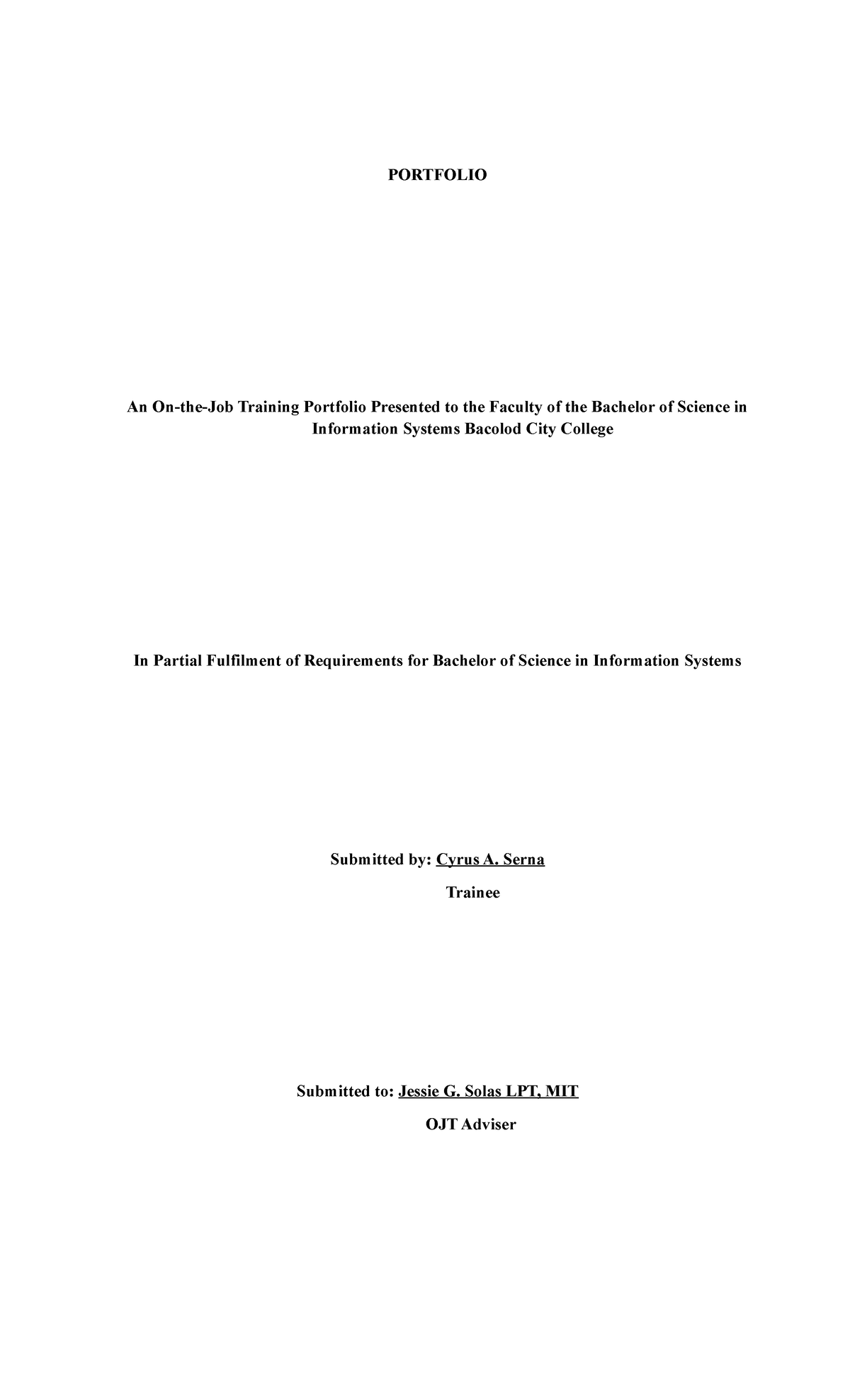 OJT Portfolio: Training Experience at Commission on Audit (BSIS) - Studocu