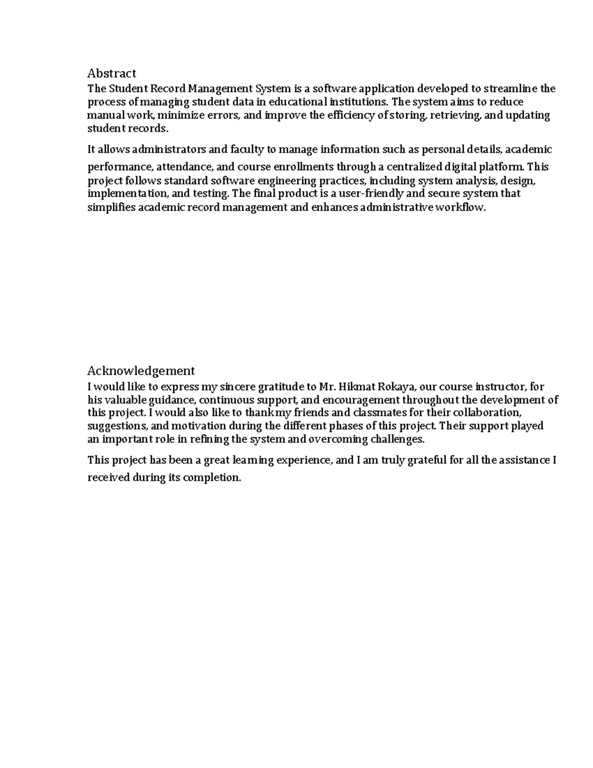 SE - Student Record Management System Project Overview - Studocu