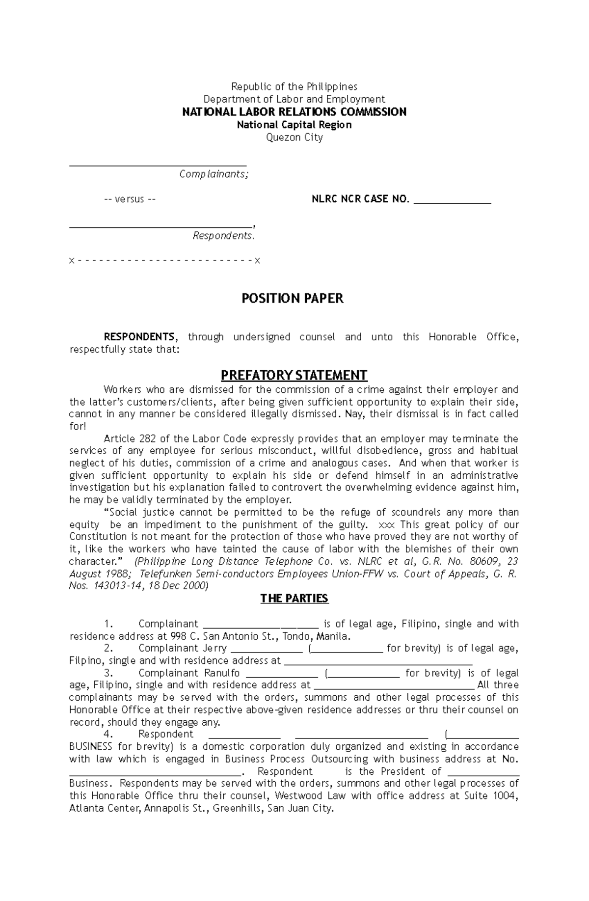 140914975-Position-Paper - Republic of the Philippines Department of ...