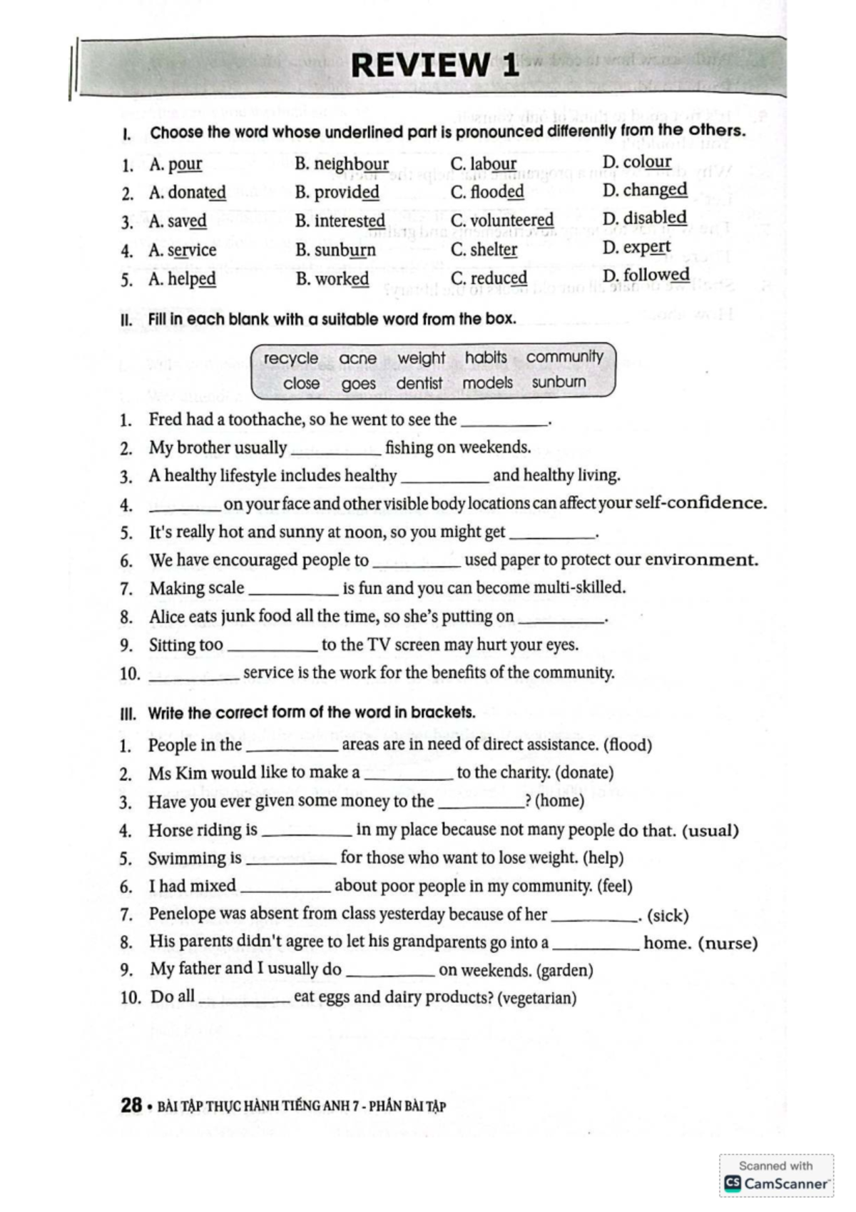 REVIEW 1: English Practice Exercises for Grade 7 - Studocu