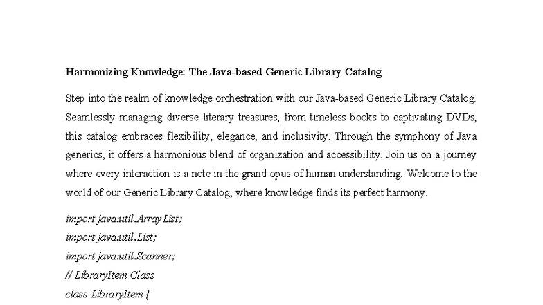 Java2 Assignment 6: Generic Library Catalog Implementation - Studocu