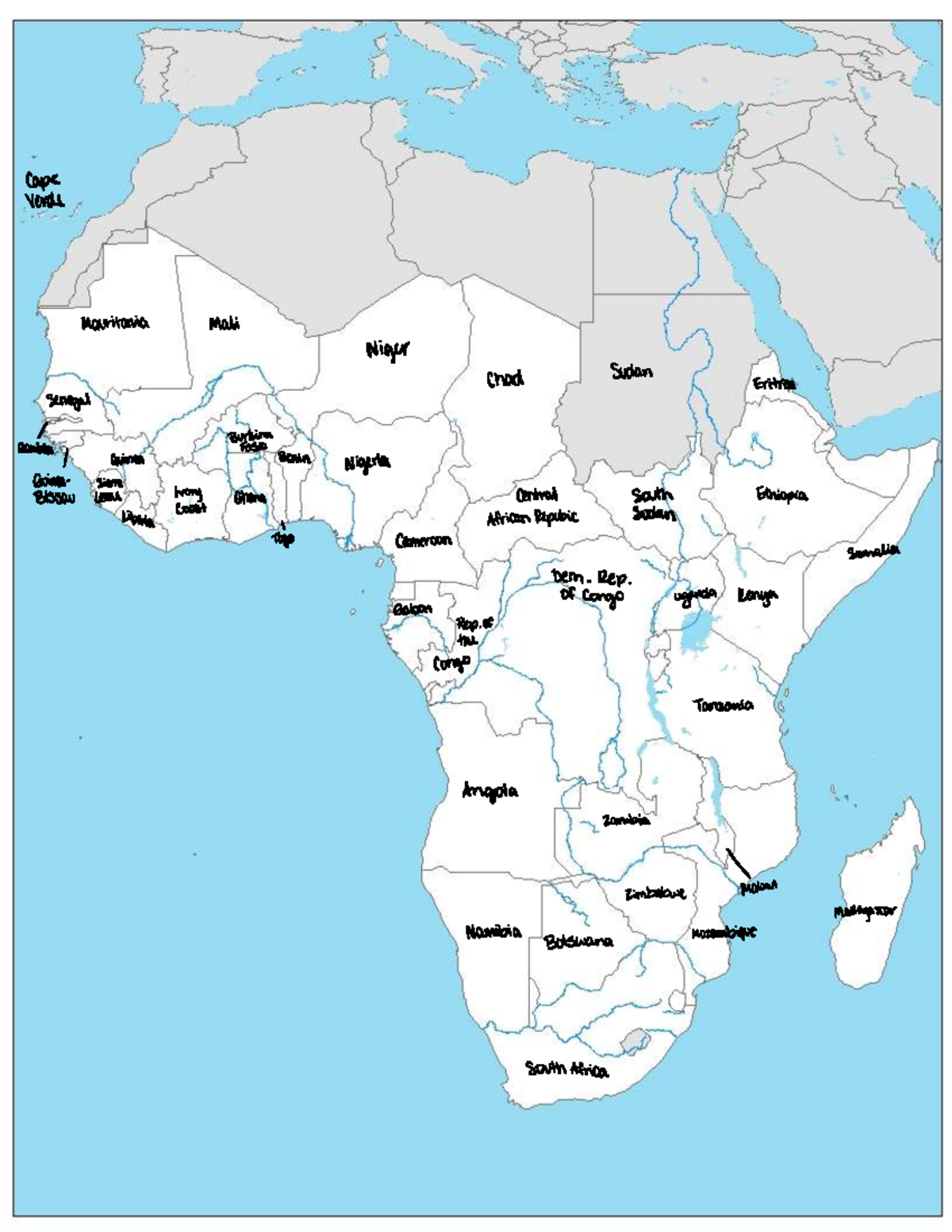 Sub Saharan Africa Map - GEG 120 - Cape Verde Mauritania Mali Niger ...