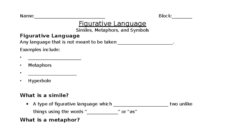 Simile, metaphor, symbolism - Name ...