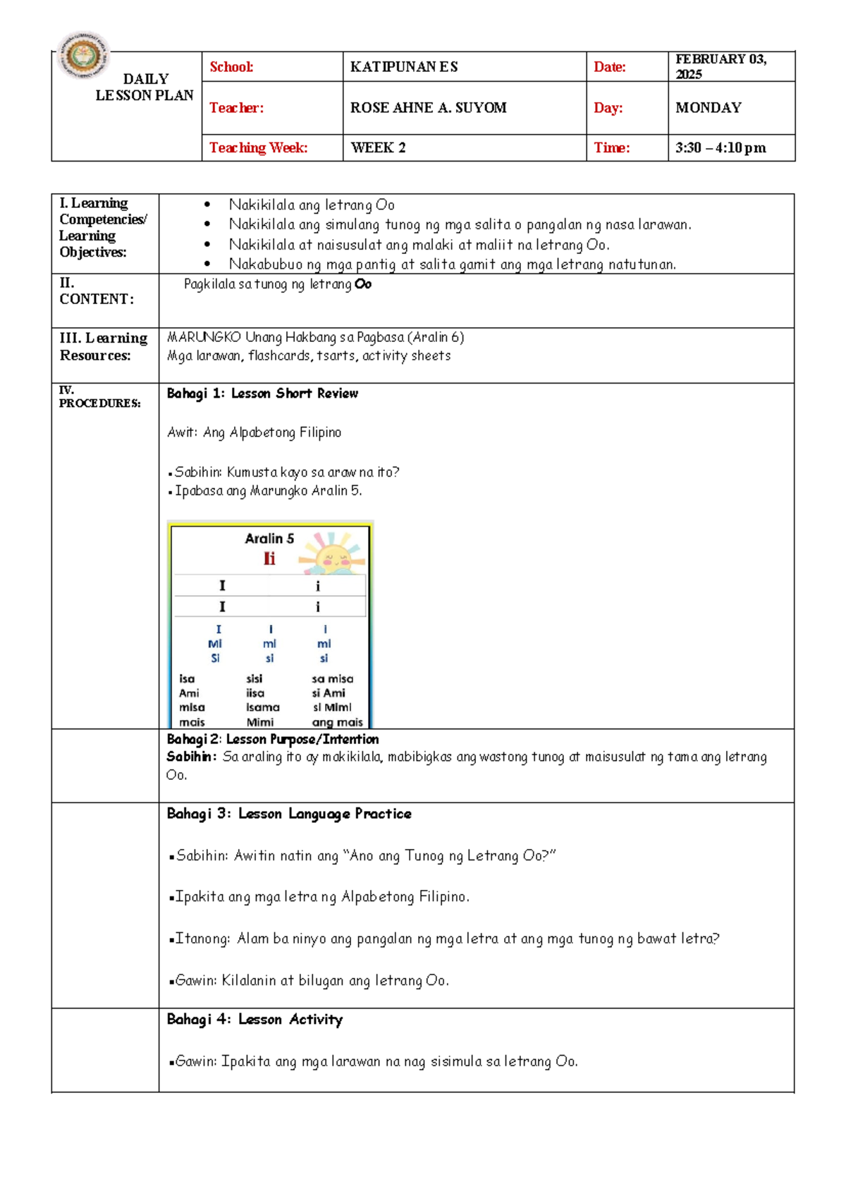 PIP LP - Week 2 Marungko Lesson Plans for KATIPUNAN ES - Studocu