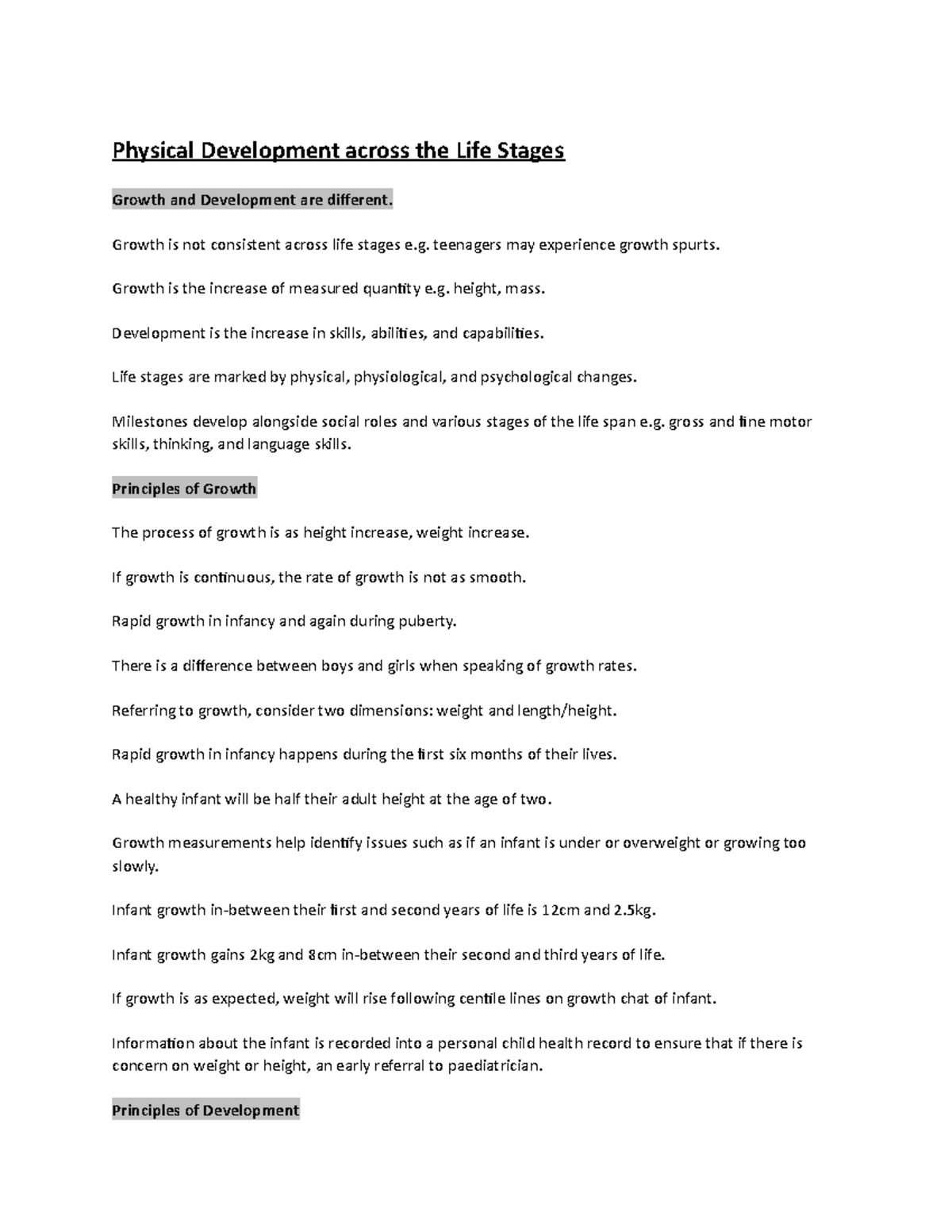 UNIT1 - Understanding Physical Development Through Life Stages - Studocu