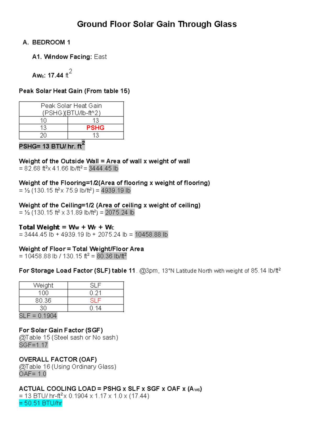 Cooling Load Computation: Solar Gain Through Glass (Course Code: 4 ...