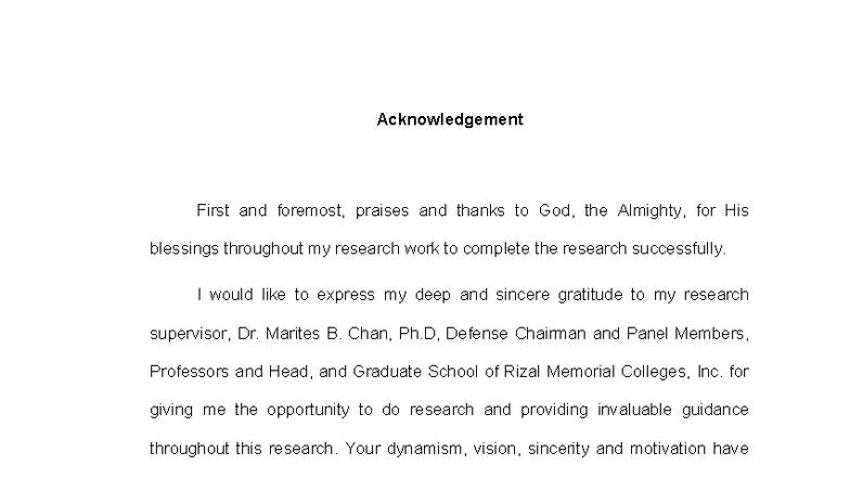 Acknowledgement of Support in Research Work - Good - Studocu