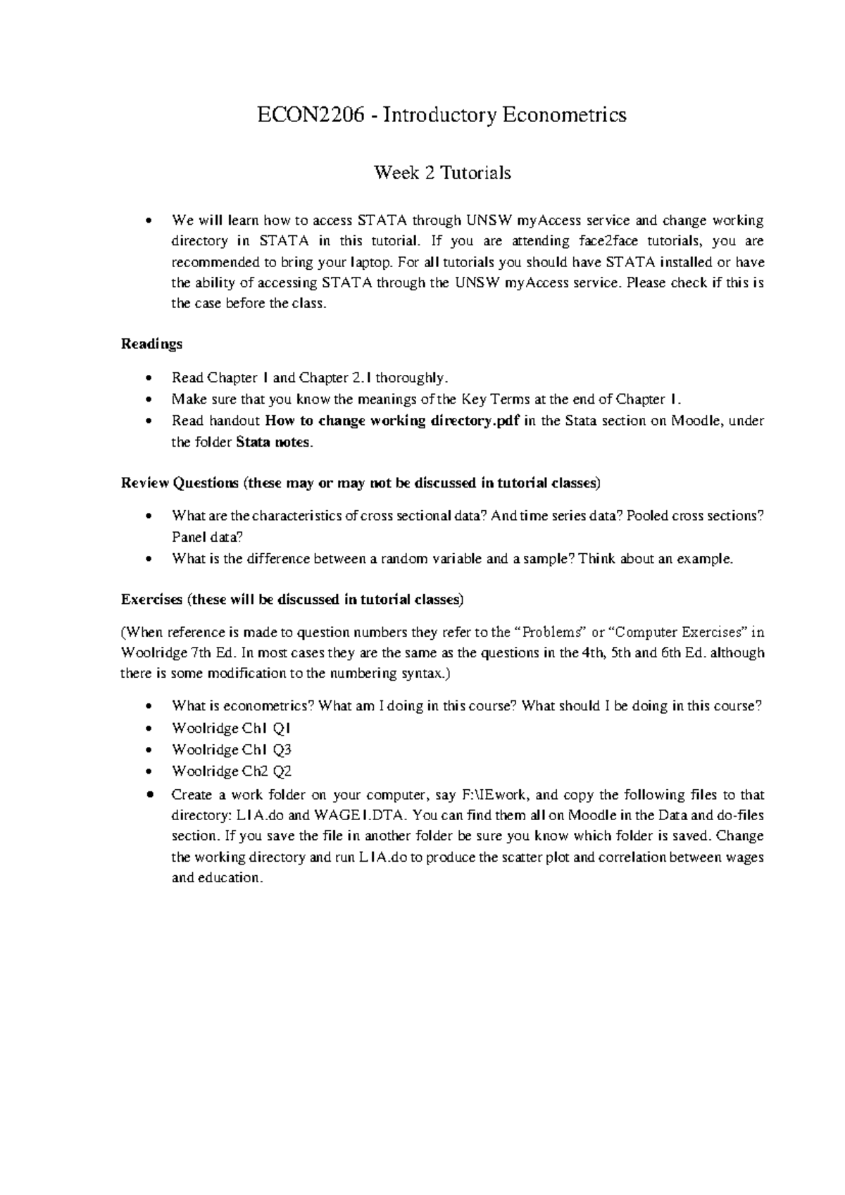 Tutorials Week 2 - ECON2206 Week 2 Tutorial Problems - ECON2206 ...