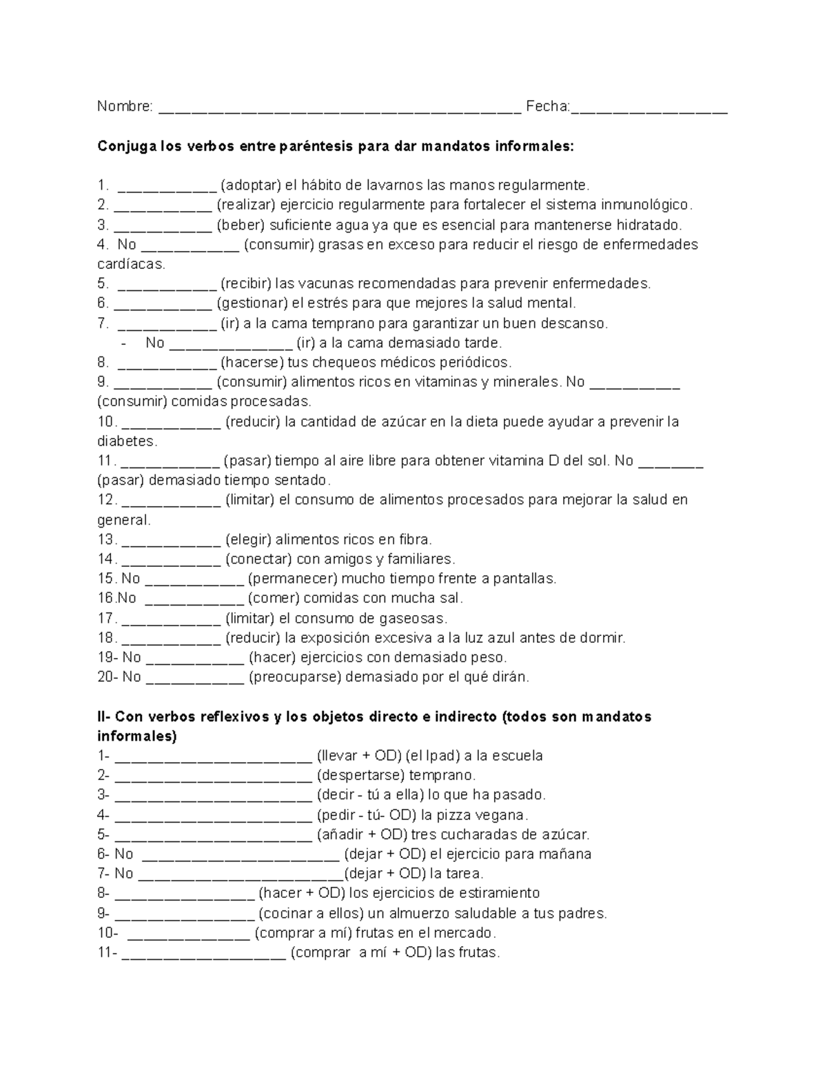 Practica de Mandatos Informales - Math Summary - Studocu