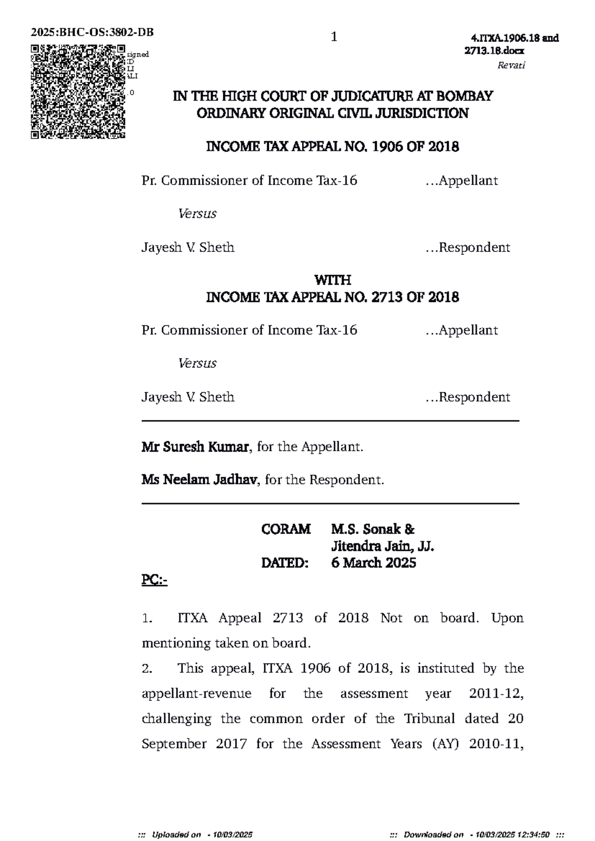 Jayesh Sheth ITXA Appeal Analysis - High Court Order Summary - Studocu