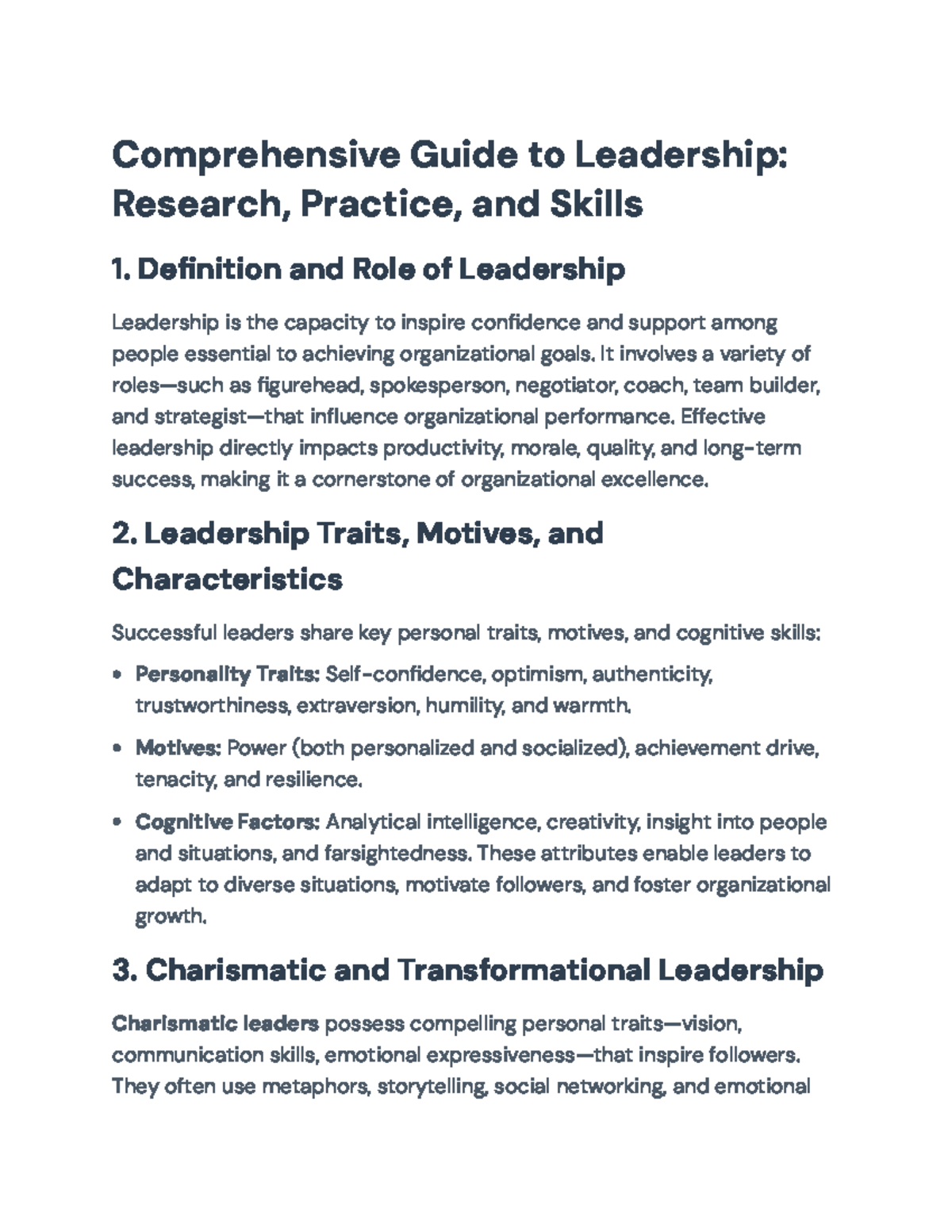 Comprehensive Leadership Guide (Course Code: LEAD 101): Research ...