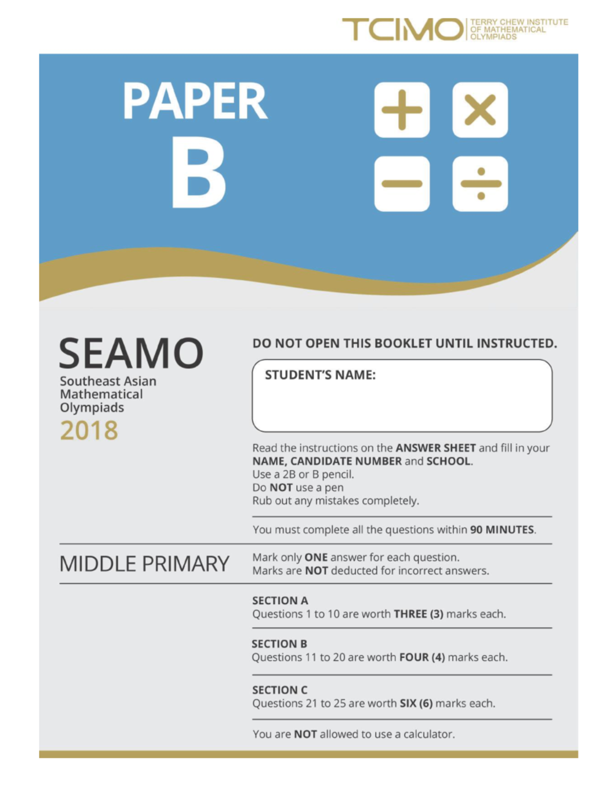 SEAMO 2018 Paper B - Complete Solutions and Answers - Studocu
