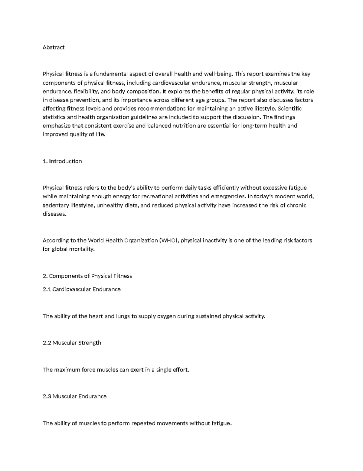 PHYS 101: Key Components and Benefits of Physical Fitness Report - Studocu