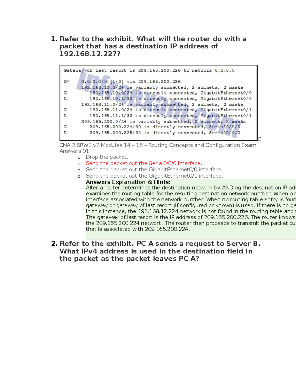 CCNA 2 SRWE v7 Final Exam - Modules 14 – 16 Routing Concepts - Studocu