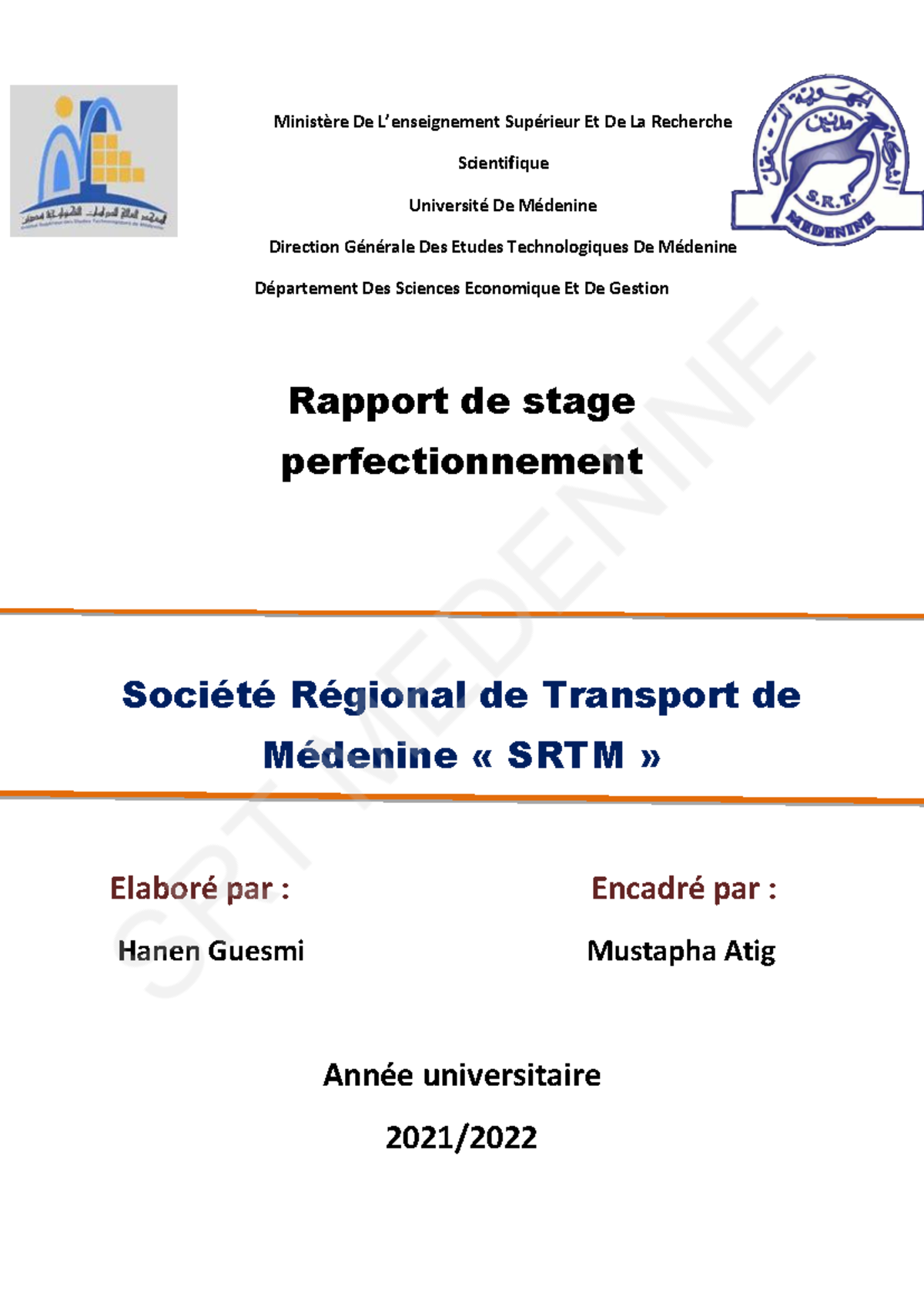 Rapport de Stage sur les Abonnements Scolaires - SRTM ISET Médenine ...