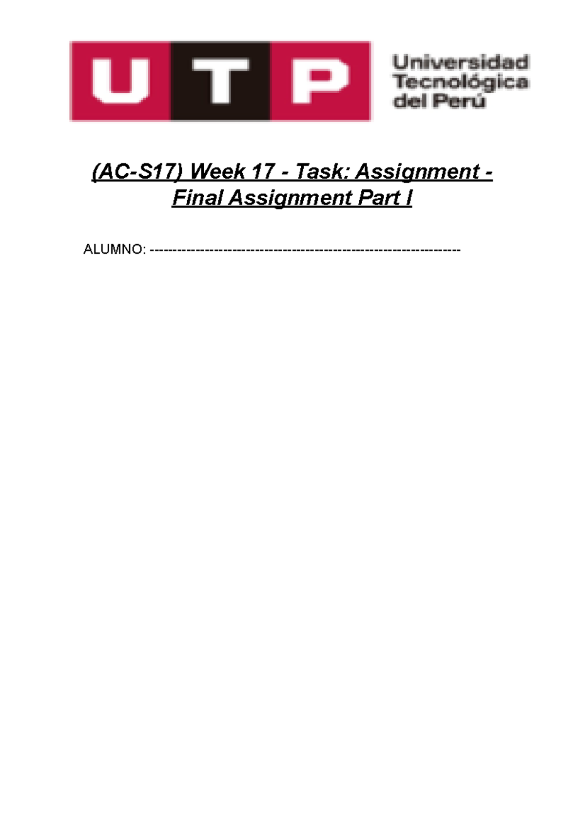 (AC-S17) Week 17 - Task Assignment - Final Assignment Part I - Studocu