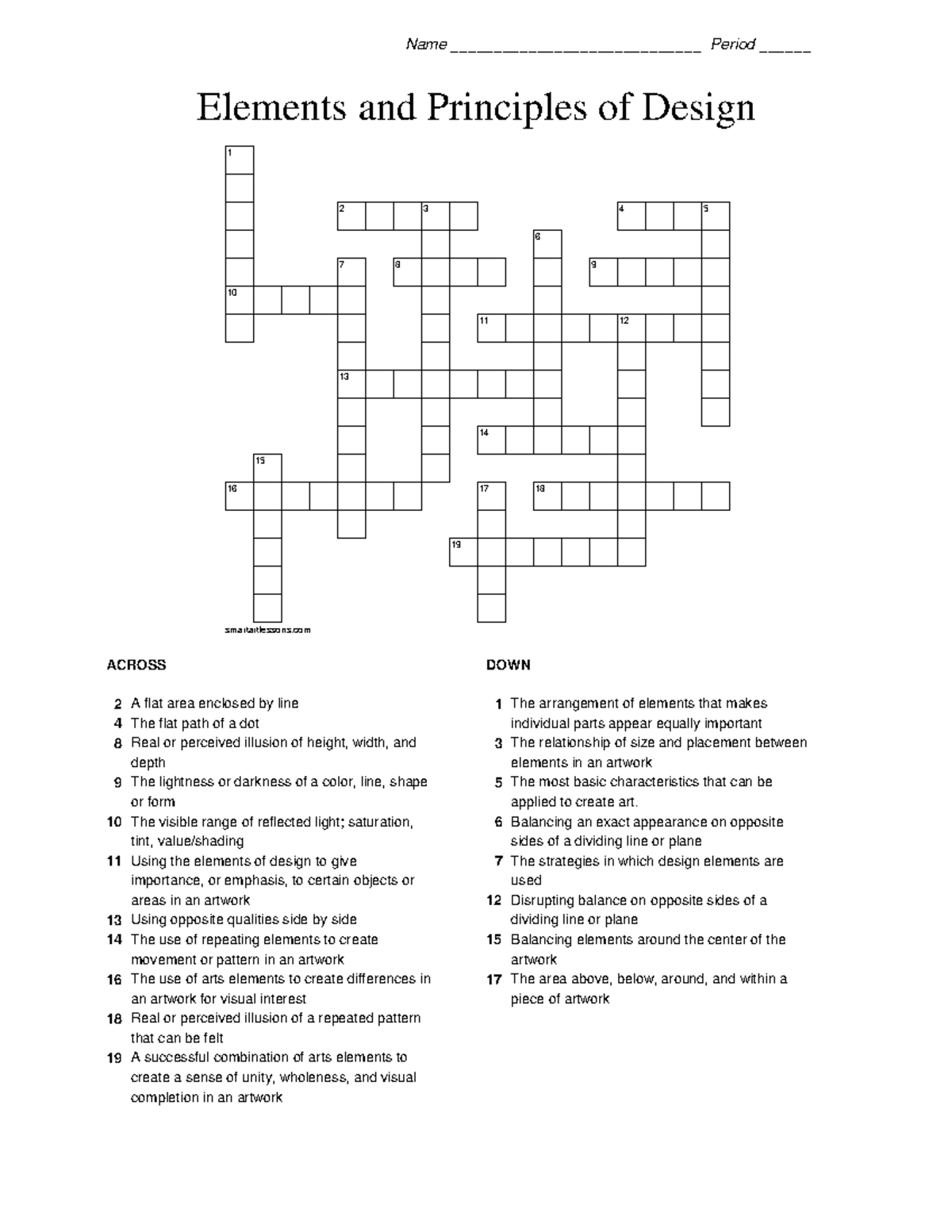 Elements and Principles of Design Crossword Puzzle - 1 - Studocu
