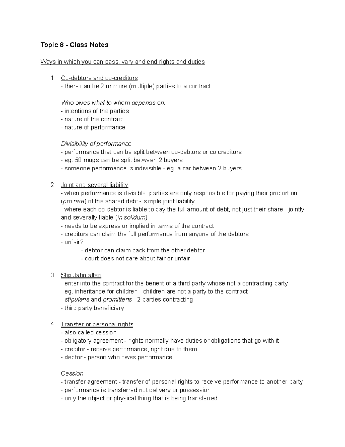 Topic 8: Class Notes on Rights & Duties (CL) - Studocu