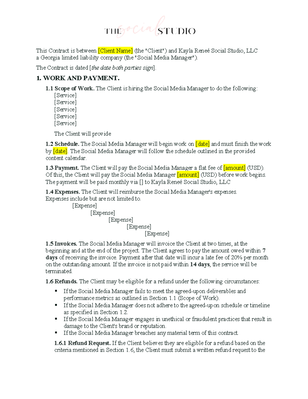 SMM Contract for Social Media Management Services - Studocu