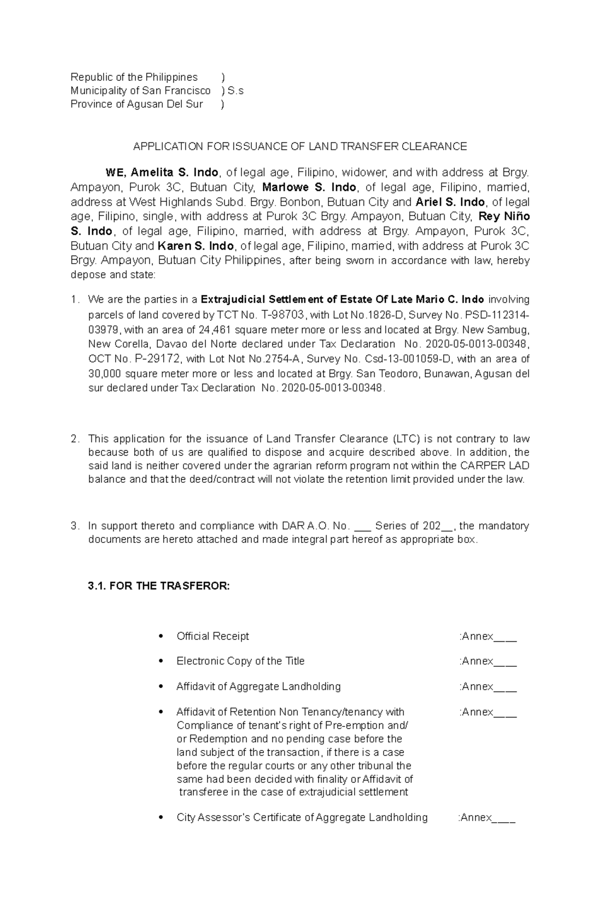 Dar application - Republic of the Philippines ) Municipality of San ...