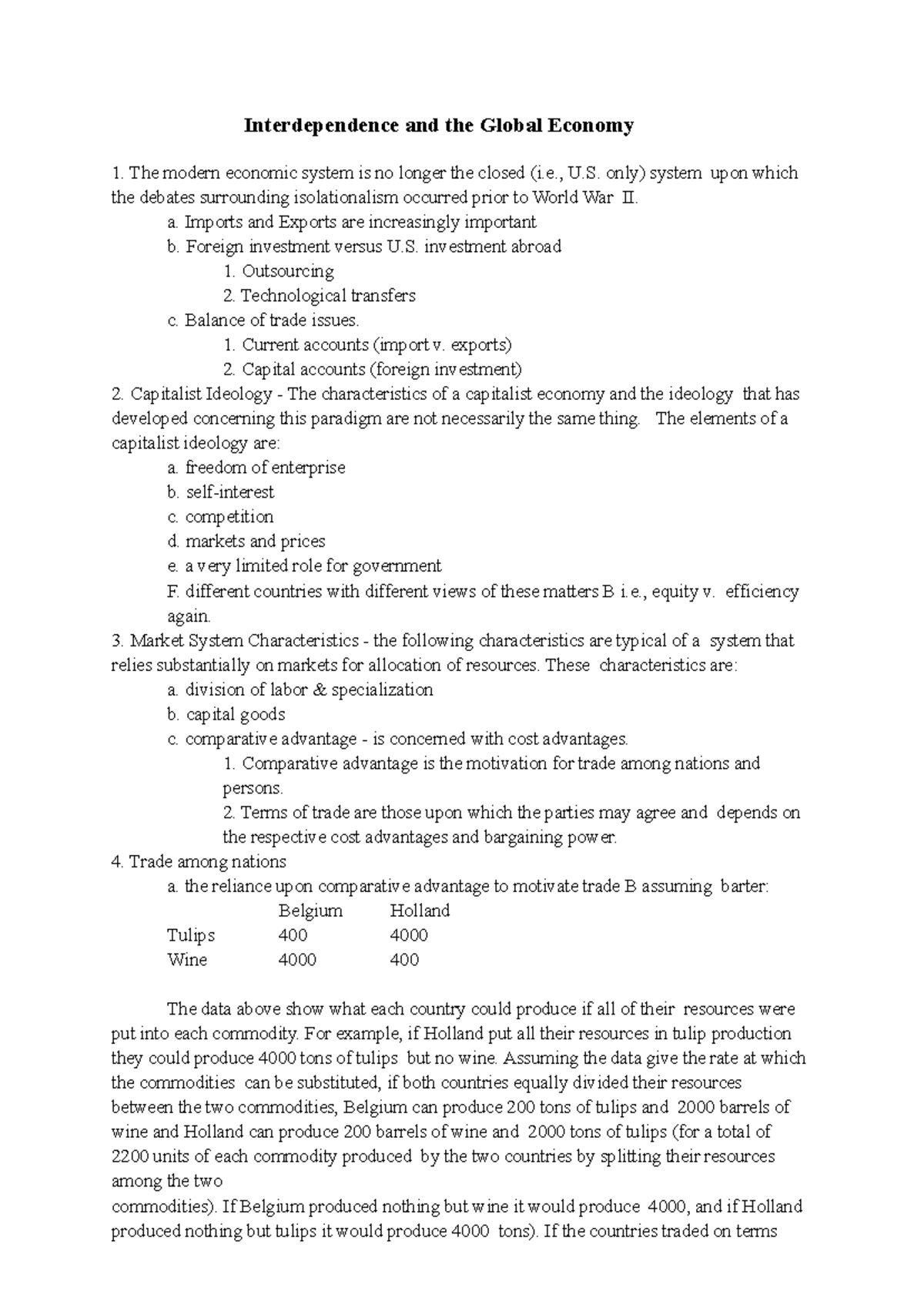 Interdependence and the Global Economy - , U. only) system upon which ...