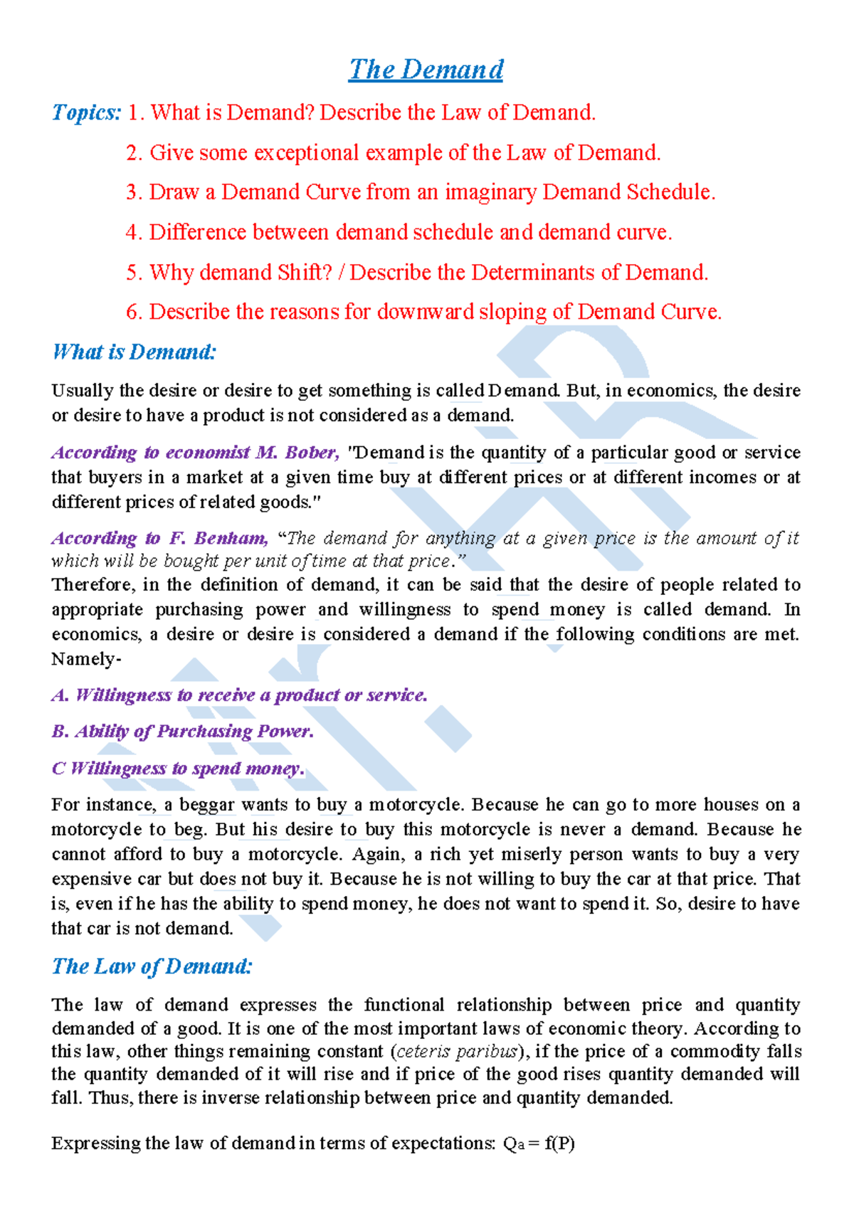 Basic Concepts of Demand: Law, Curve, and Determinants Explained - Studocu
