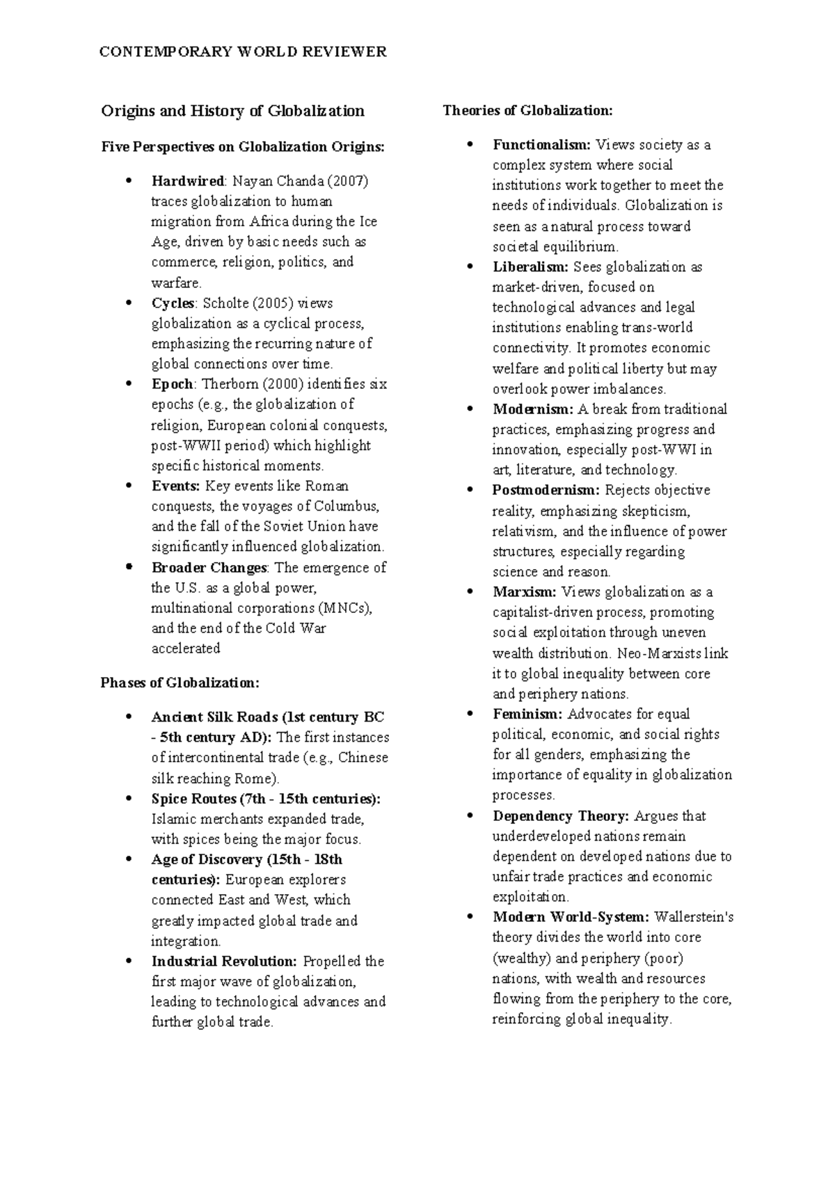 Contemporary World Reviewer: Origins and Theories of Globalization ...