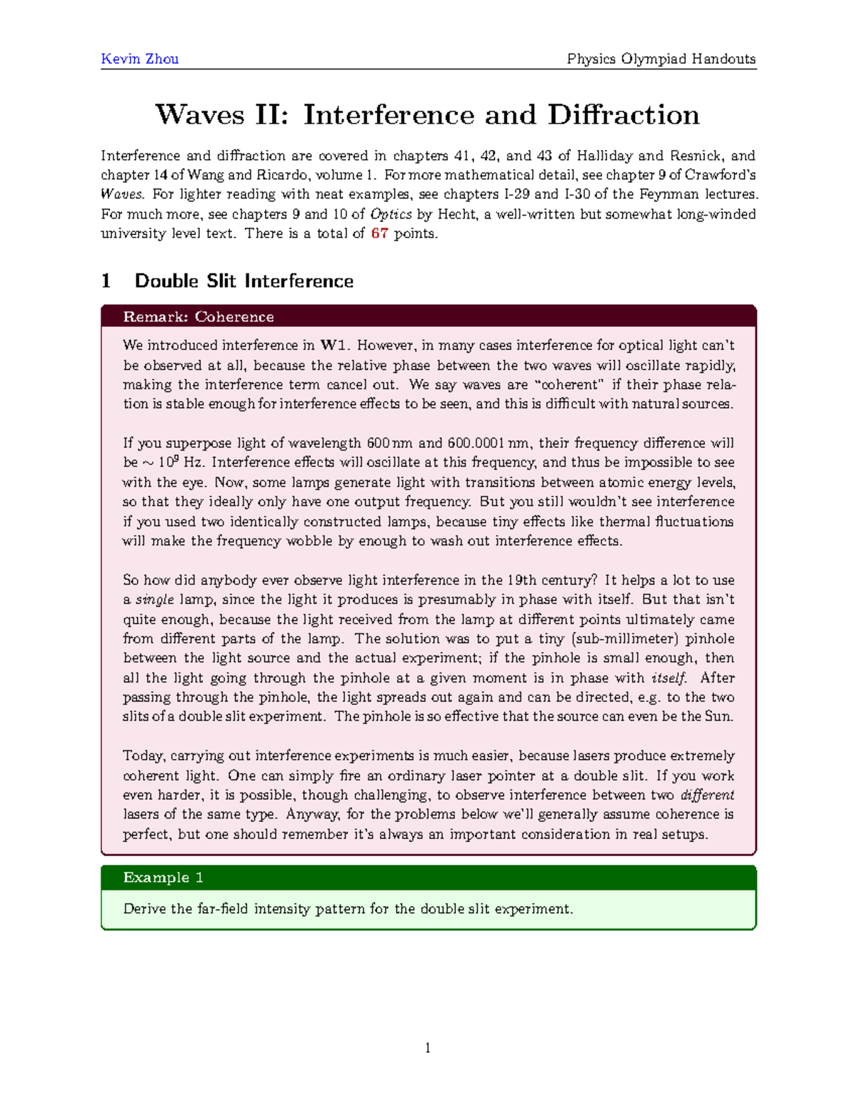 Kevin Zhou Physics Olympiad Handouts: Waves II - Interference ...