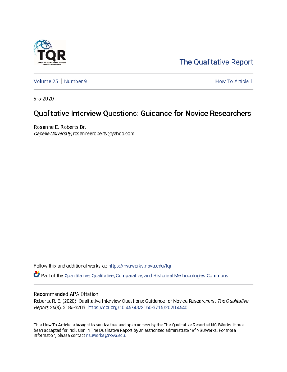 Qualitative Interview Questions: A Guide for Novice Researchers - Studocu
