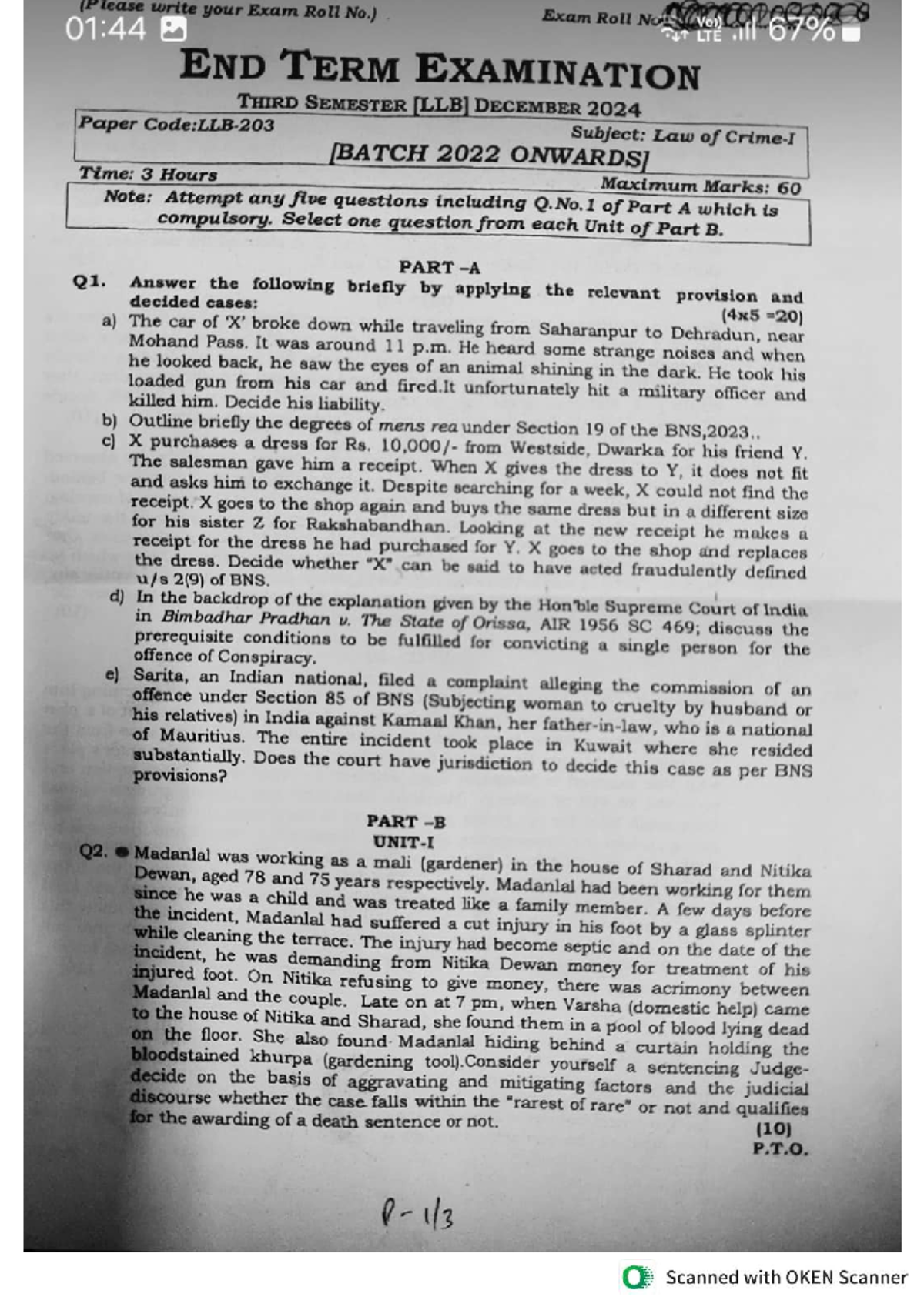 Final Exam Question Papers for BALLB 3rd Sem (2024-25) - Studocu