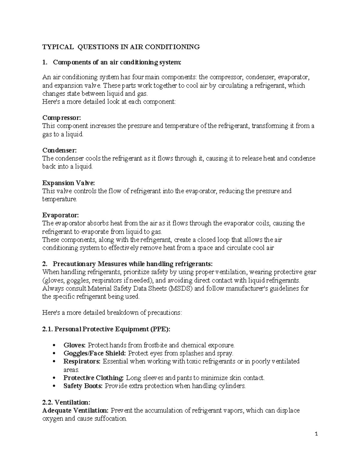 Aircon System: Typical Questions and Safety Measures - Studocu