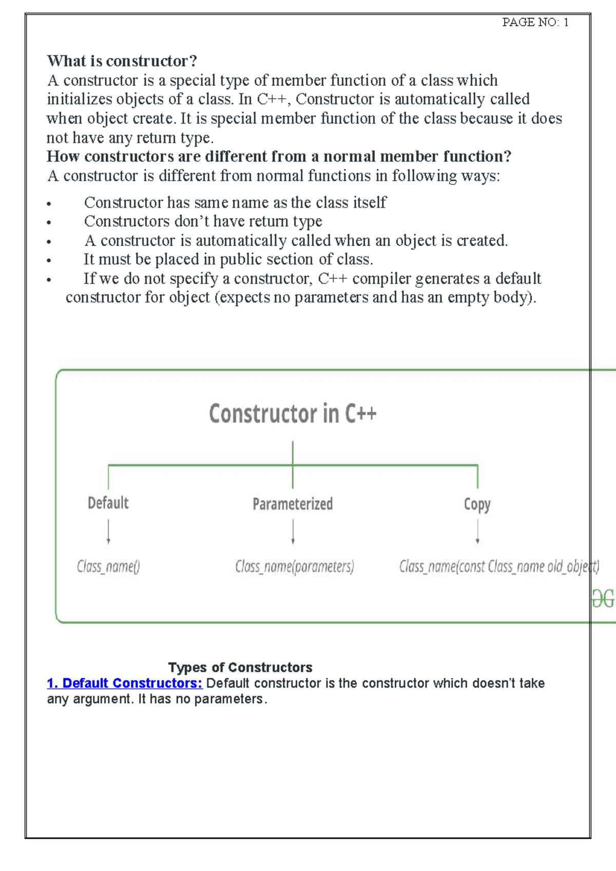 C++ UNIT-1: Understanding Constructors and Their Types - Studocu