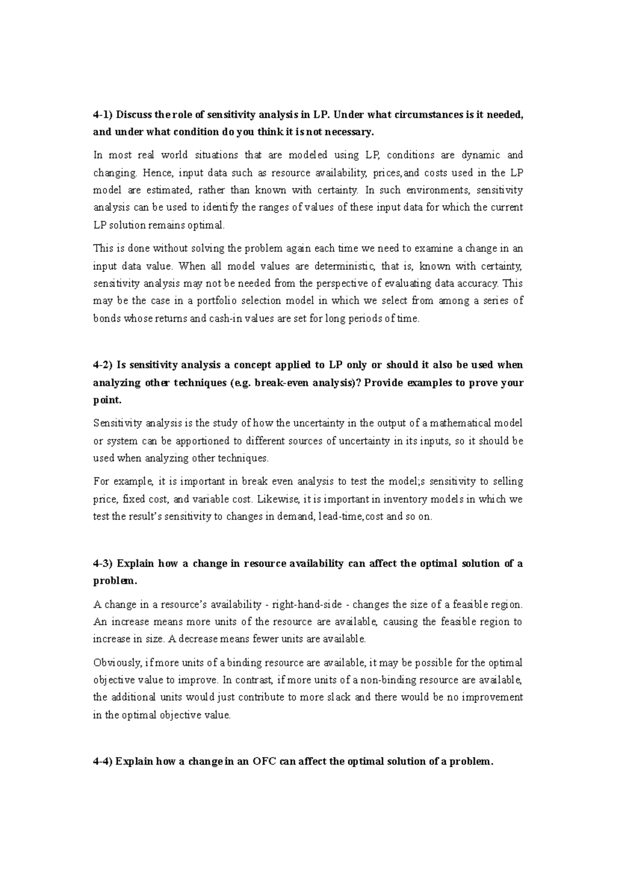 LP Sensitivity Analysis: Understanding its Role and Applications - Studocu