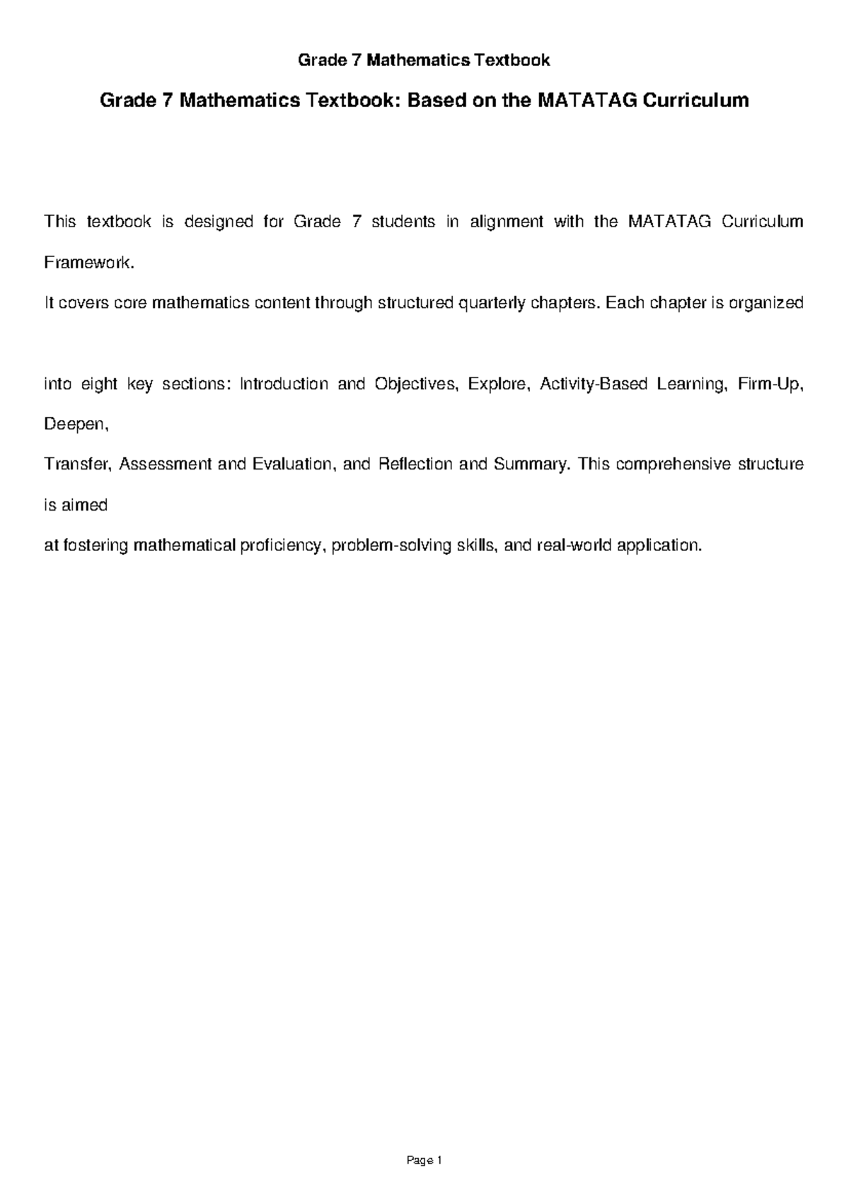 Grade 7 Math Textbook - MATATAG Curriculum: Quarterly Structure and ...