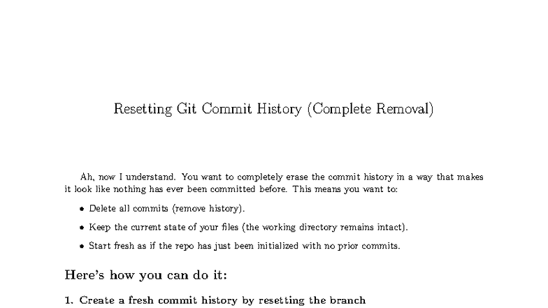 Git Commit History Reset Guide (Complete Removal) - Studocu