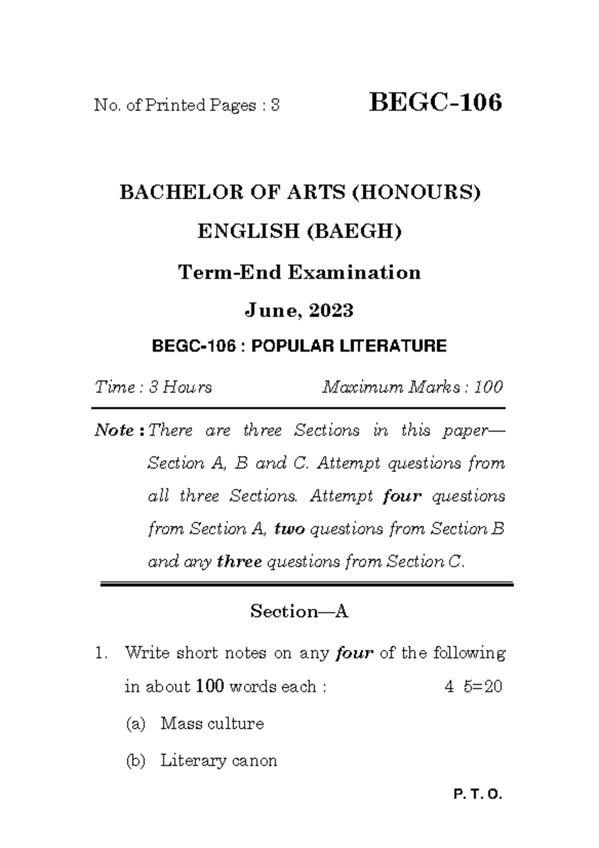BEGC-106 - Popular Literature Exam Notes - June 2023 - Studocu