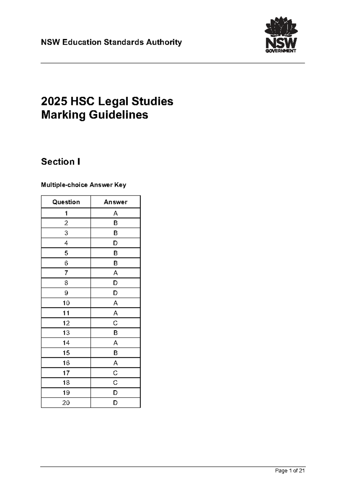 2025 HSC Legal Studies Marking Guidelines and Answer Key - Studocu