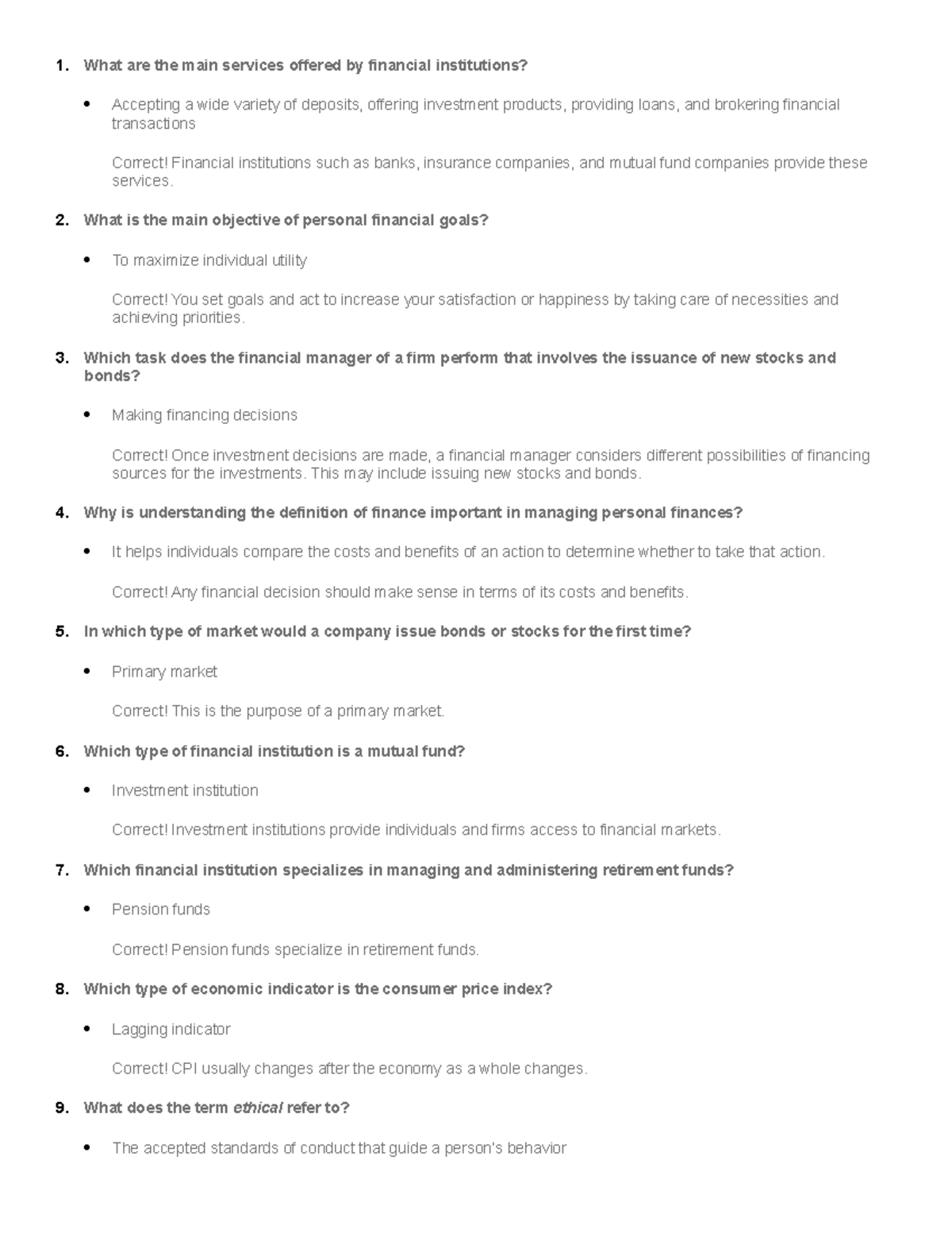 D076 - Pre-Assessment Q&A: Financial Institutions & Management Concepts ...