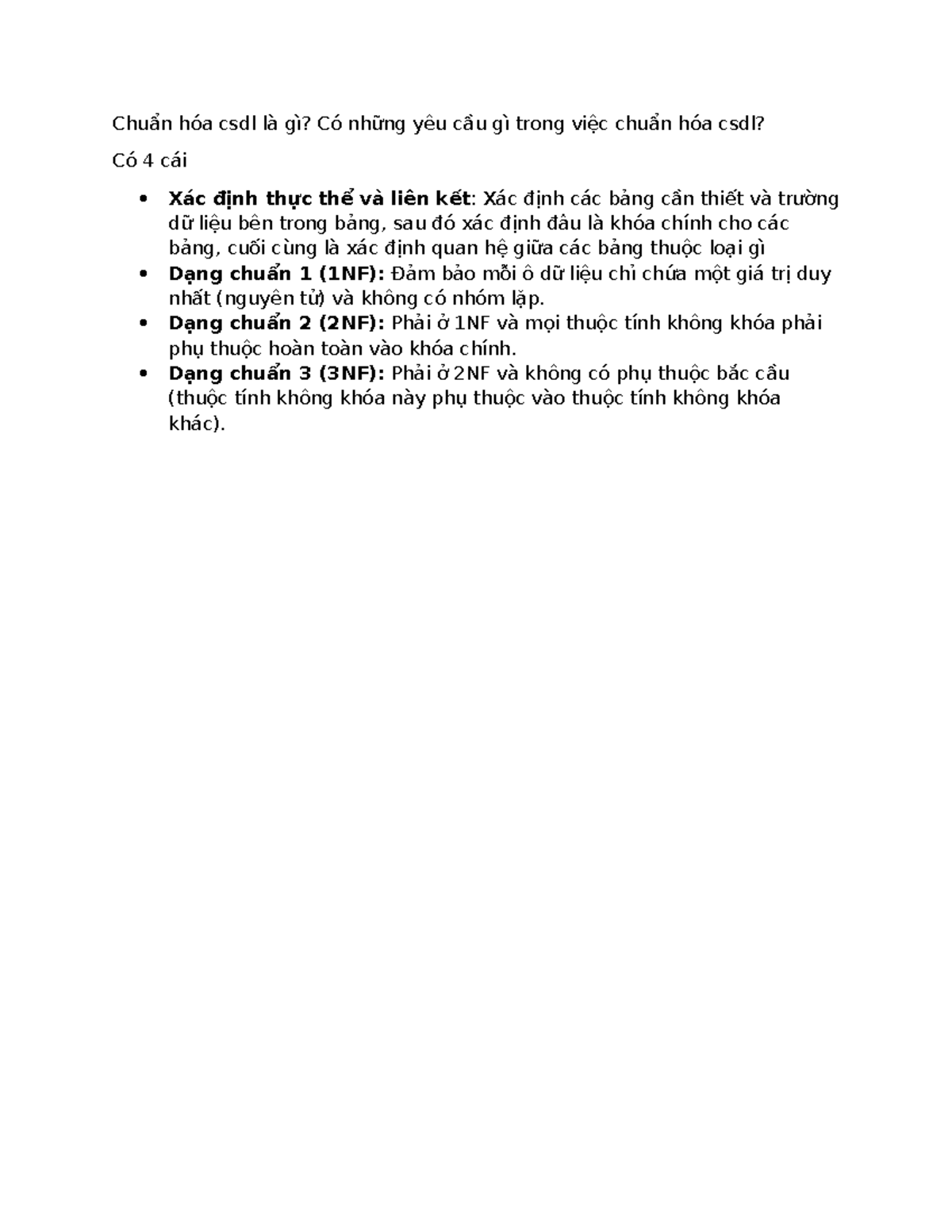 Chuẩn Hóa CSDL: Yêu Cầu và Các Dạng Chuẩn 1NF, 2NF, 3NF - Studocu