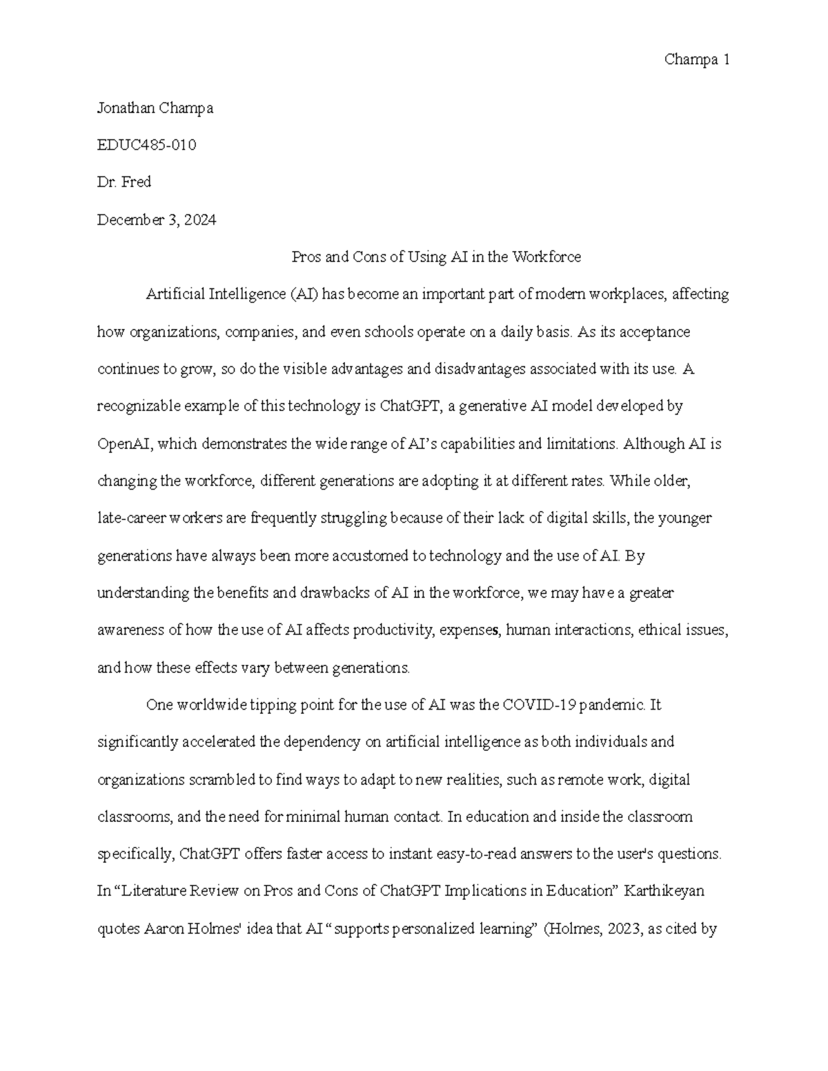 Multimedia paper - Jonathan Champa EDUC485- Dr. Fred December 3, 2024 ...