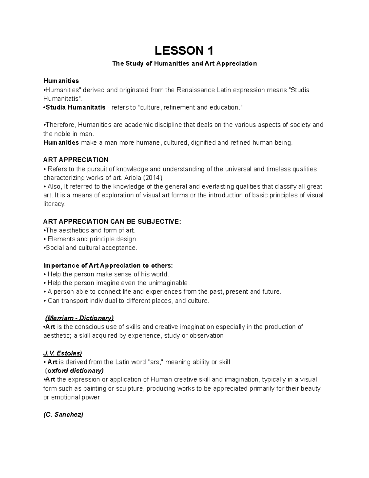 CAA Lesson 1: Understanding Humanities & Art Appreciation - Studocu