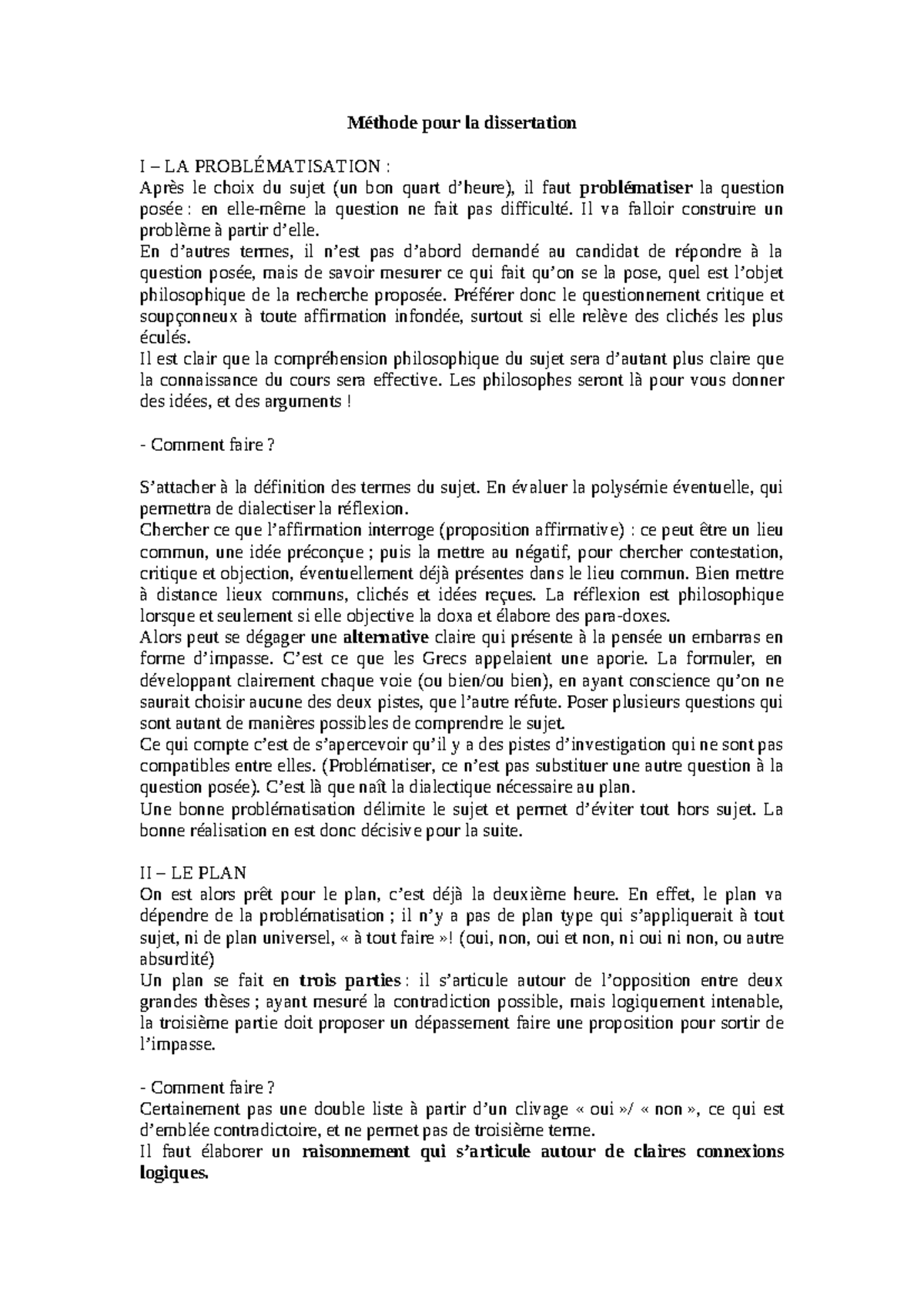 Méthode de Dissertation en Philosophie : Problématisation et Plan - Studocu