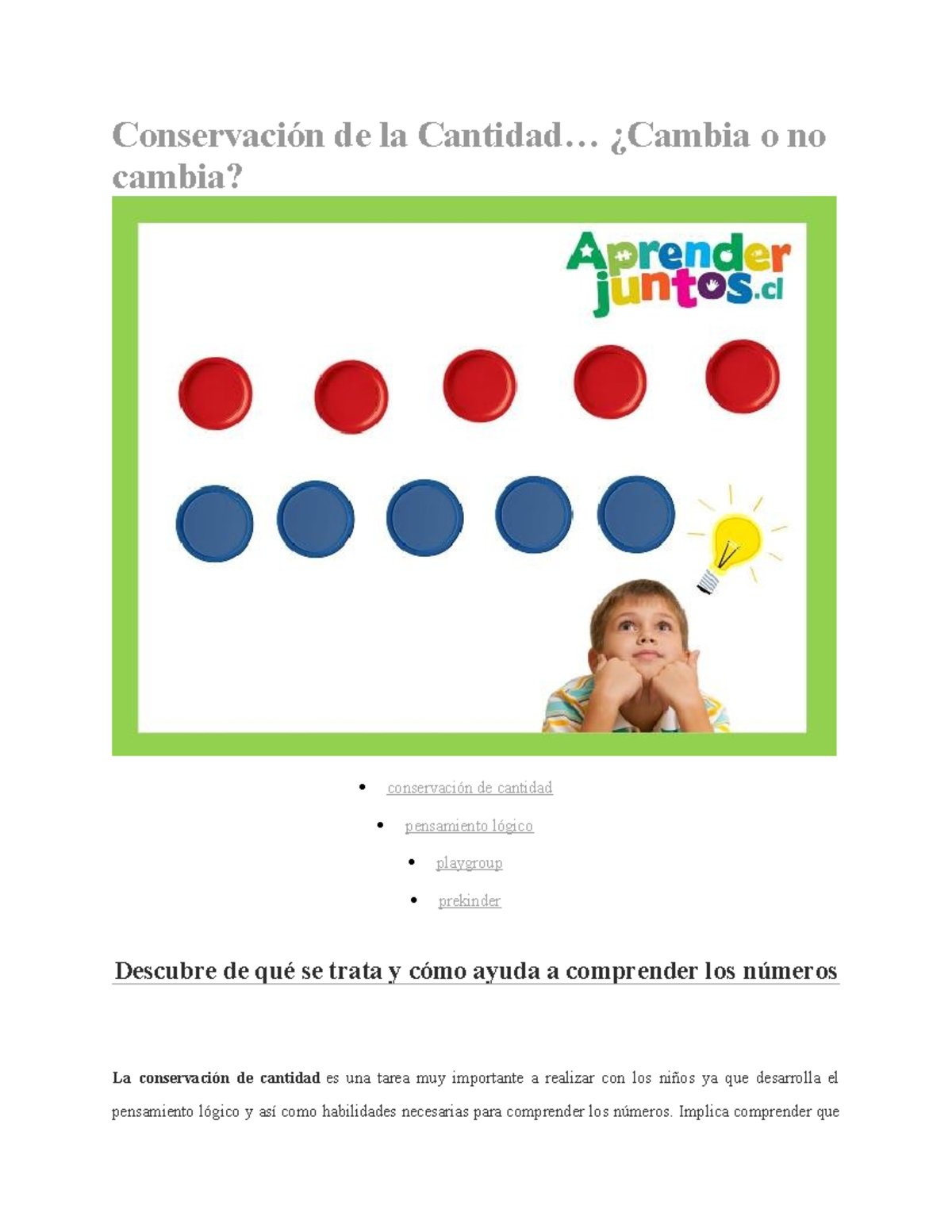 Conservación de la Cantidad en el Desarrollo Lógico Prekinder - Studocu