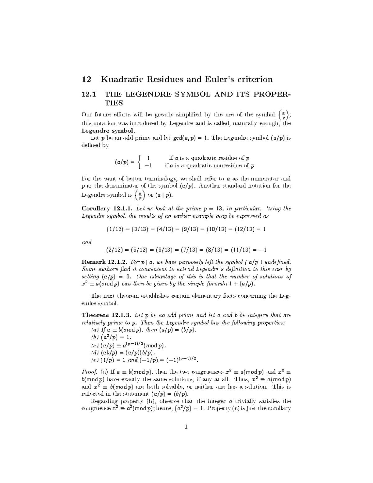 13 The Legendre Symbol: Quadratic Residues and Properties - Studocu