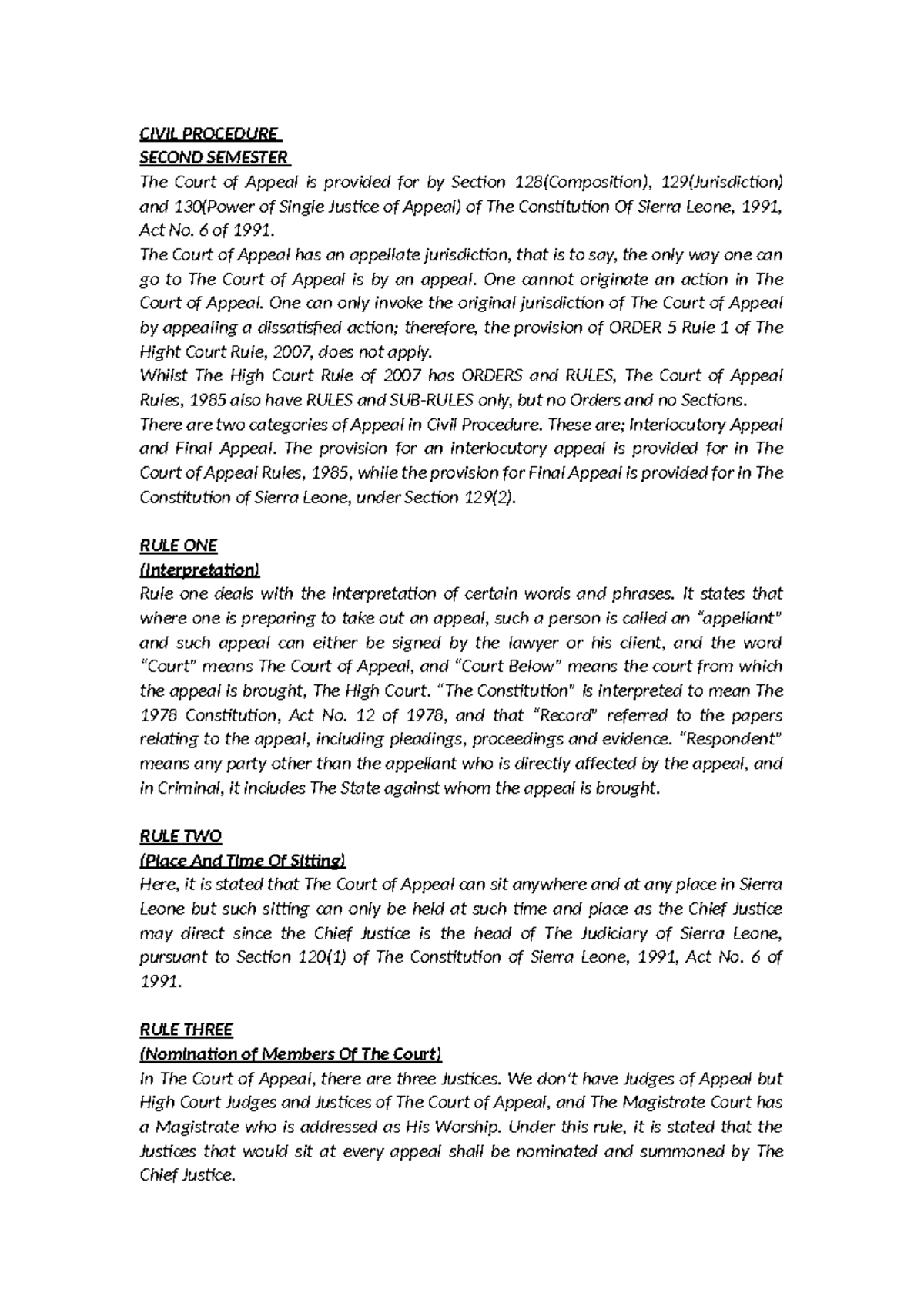 CIVIL PROCEDURE II: Court of Appeal Rules & Jurisdiction Overview - Studocu